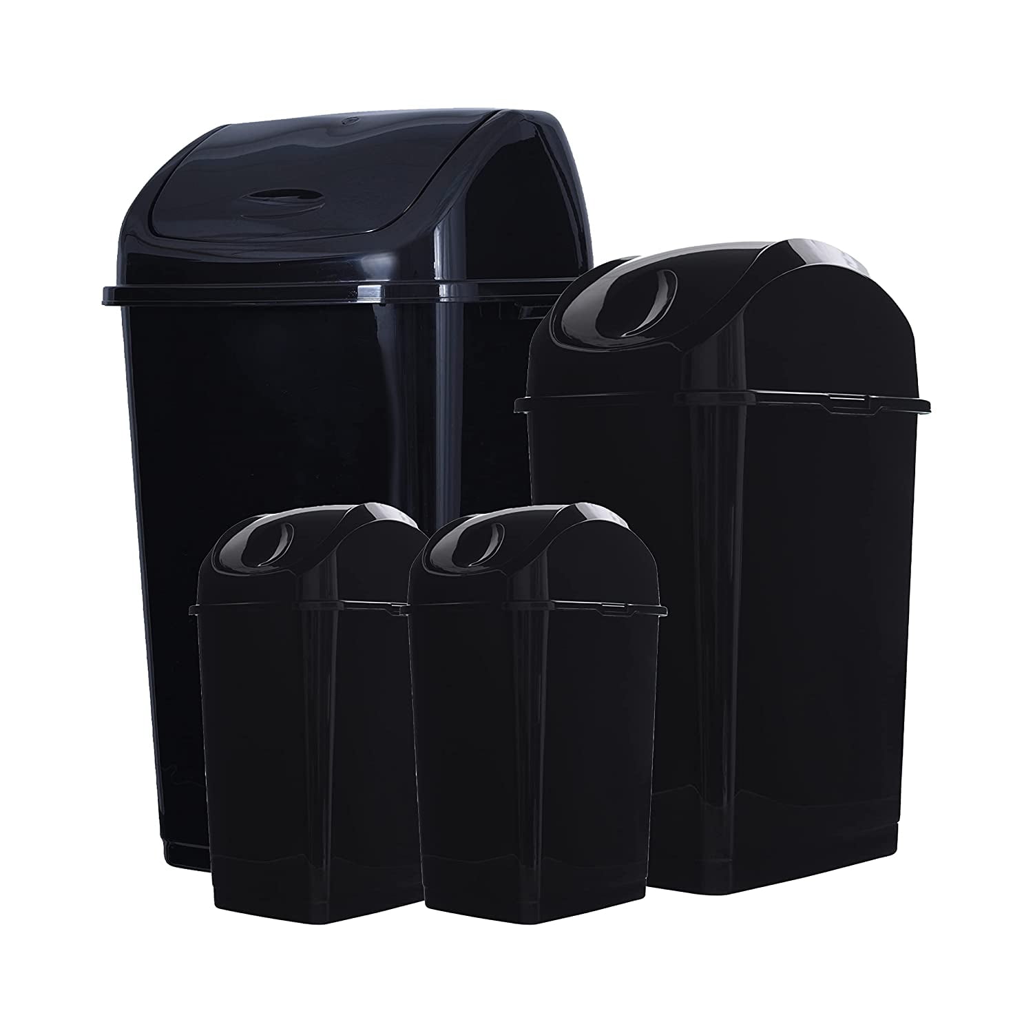 Superio Swing Top Trash Can Set - Black (4 Pack- 2.5 Gal, 9 Gal, 13 Gal ...