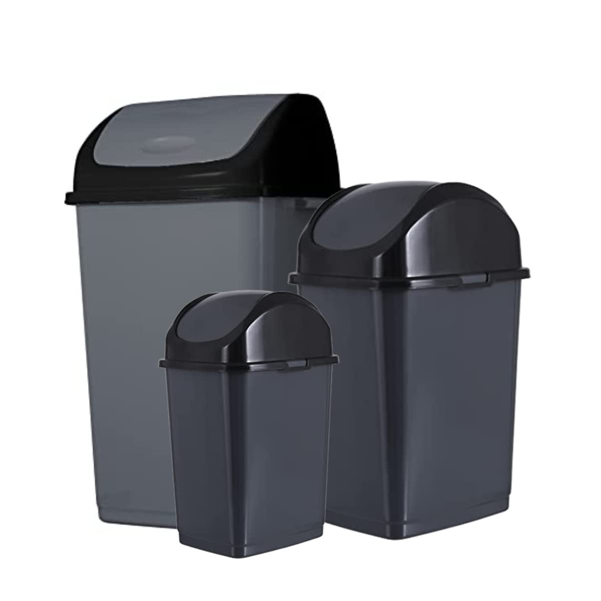 Superio Swing Top Trash Can Set - Grey (3 Pack- 4.5 Gal, 9 Gal, 13 Gal ...