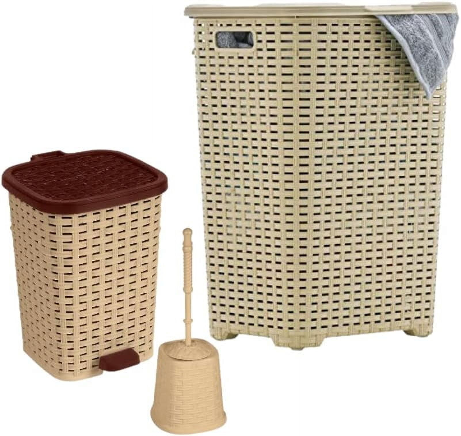 Superio Wicker Bathroom Set – 60L Laundry Hamper, 12qt Step Trash Can ...