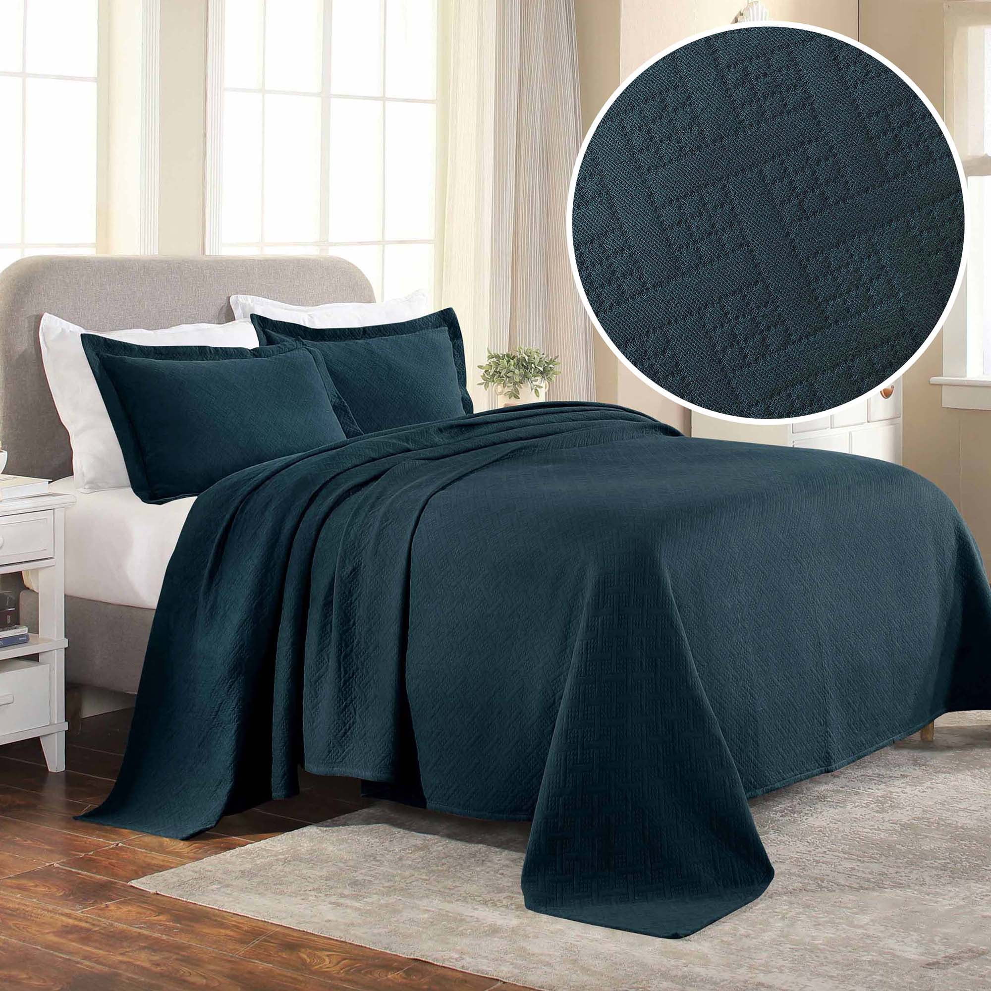 Superior 100% Cotton Basket Weave Bedspread 3 Piece Set, King, Deep sea ...