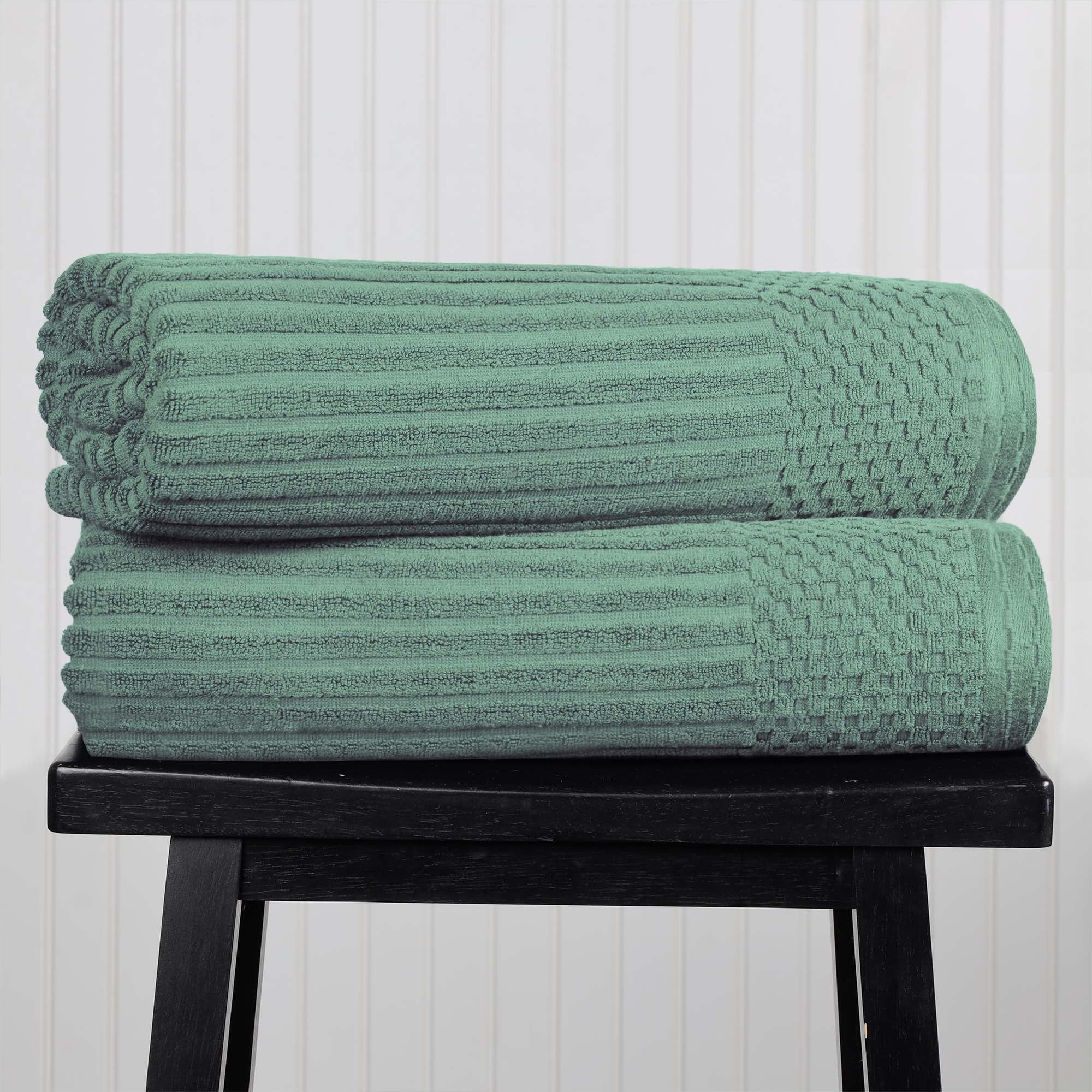 Superior Soho Cotton Ribbed Checkered 2 Piece Bath Sheet Set, Basil ...