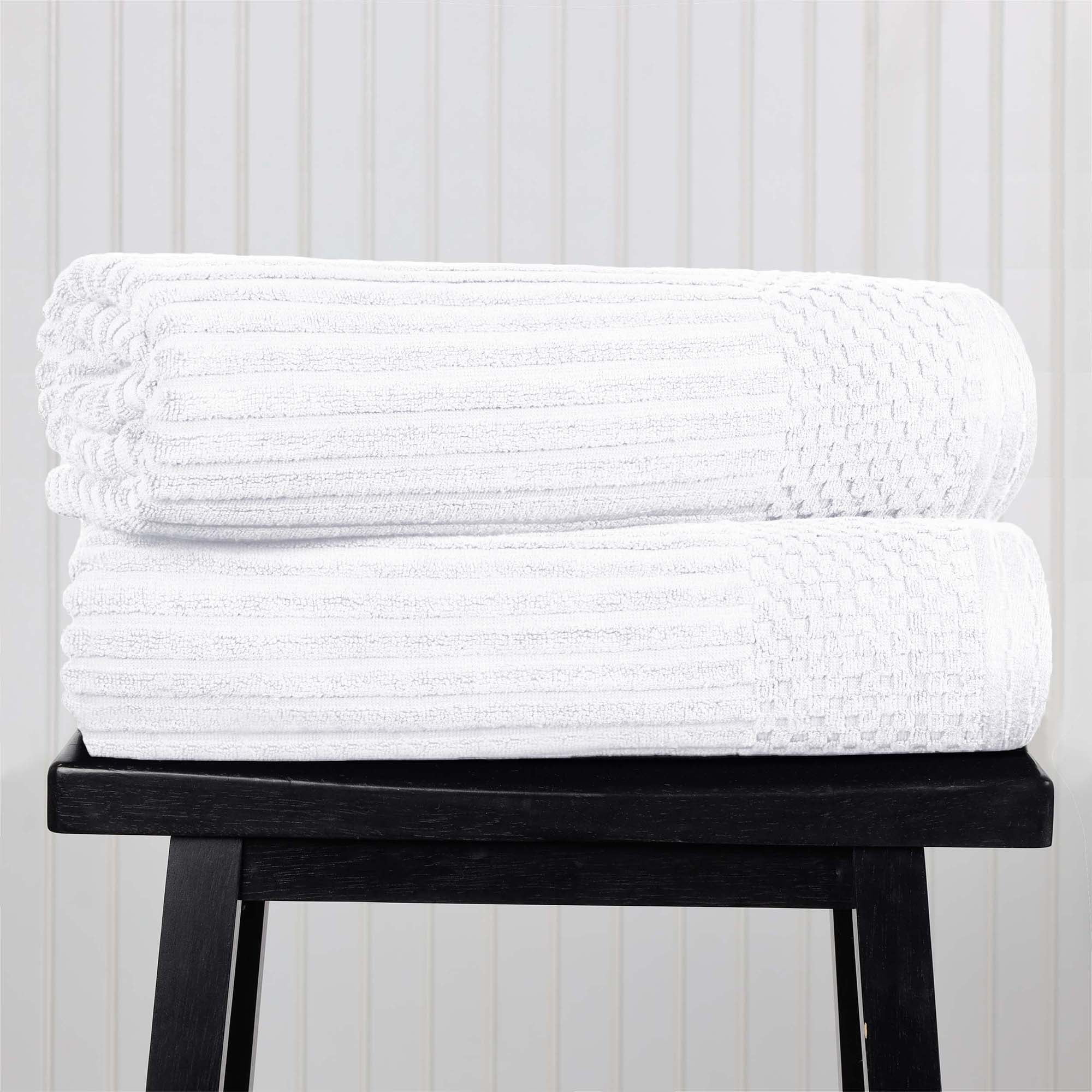 Superior Soho Cotton Ribbed Checkered 2 Piece Bath Sheet Set, White ...