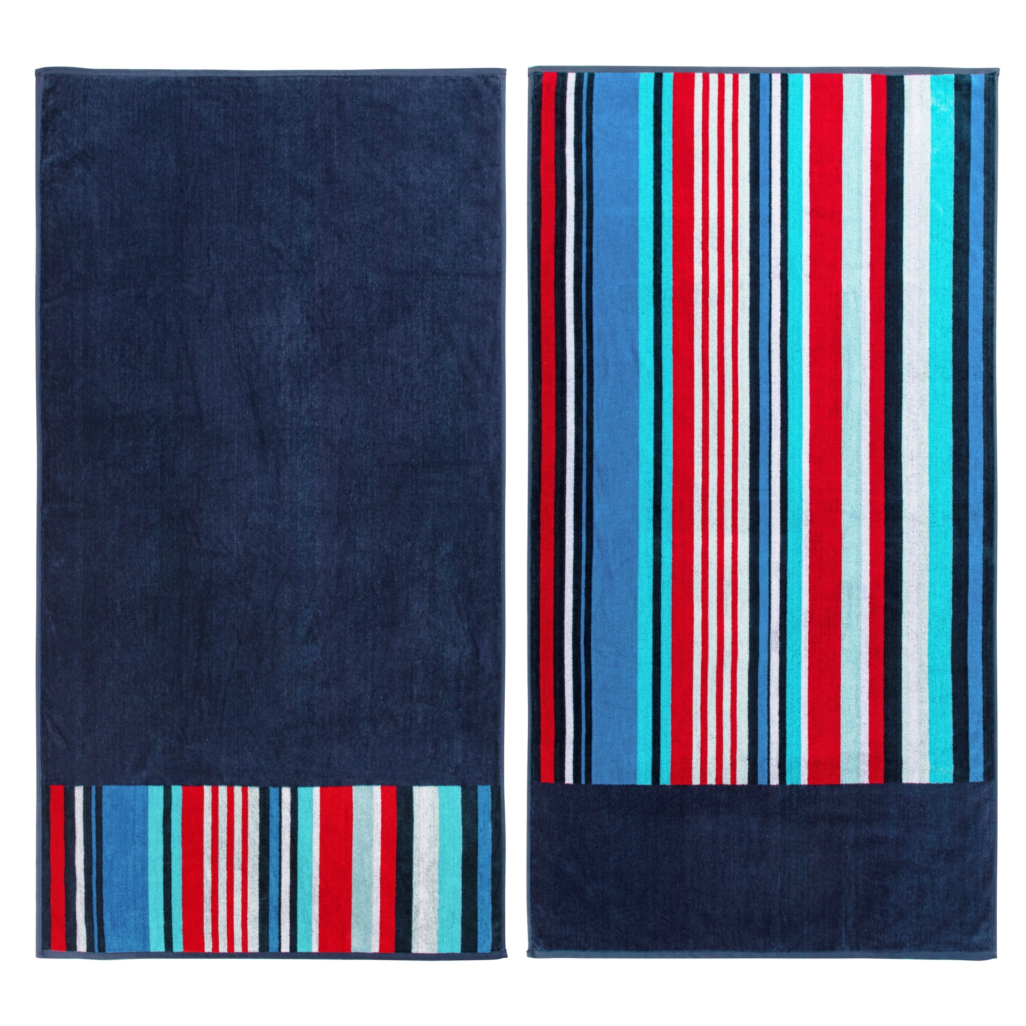 Superior 2-Piece Nautical Striped Cotton Beach Towel Set, Blue/ Red ...