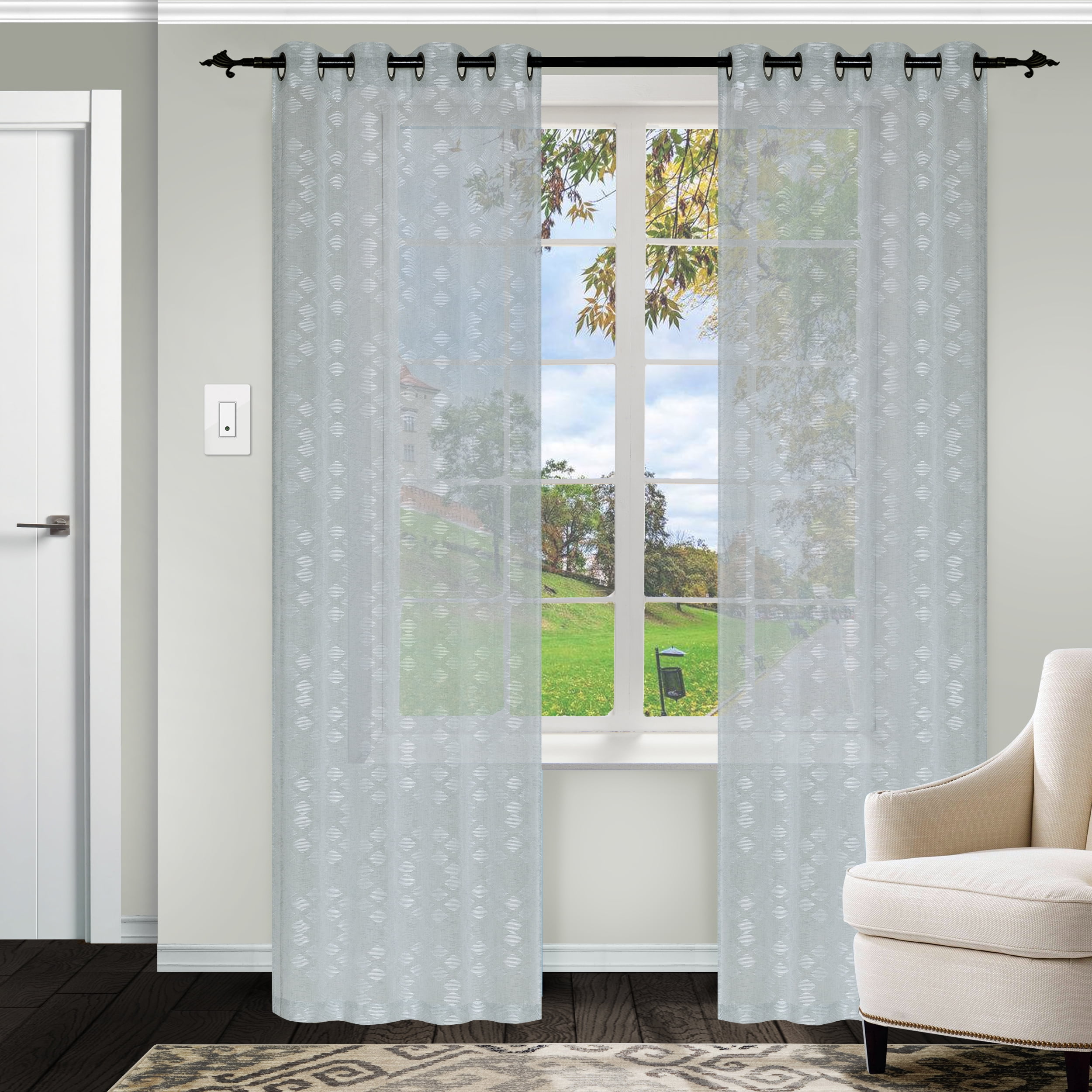 Riley Sheer Curtain Panel Set - Mint - Grommet Header - 84 Length ...