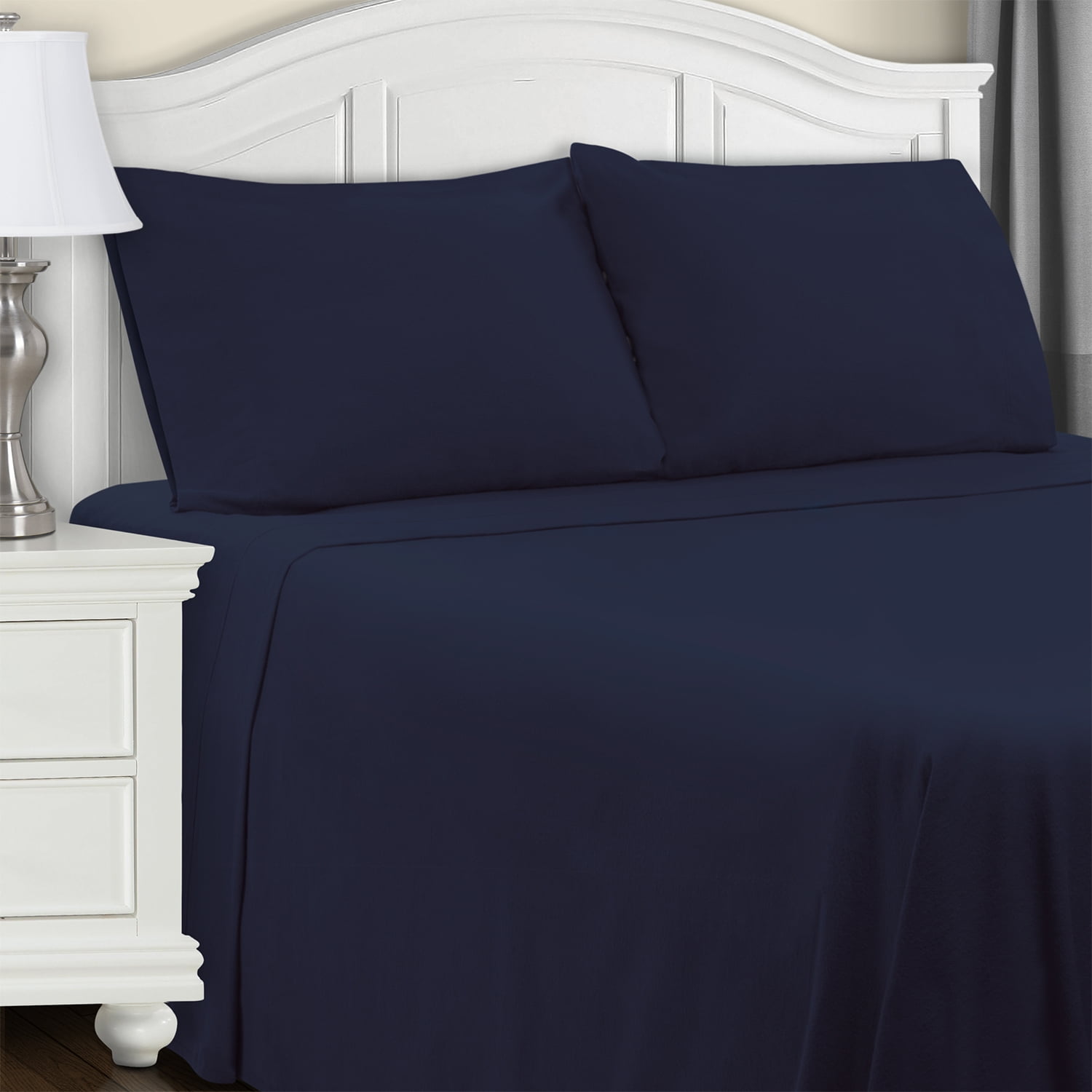 Superior 3-Count 150 GSM Navy Blue Cotton Flannel Sheet Set, Twin XL ...
