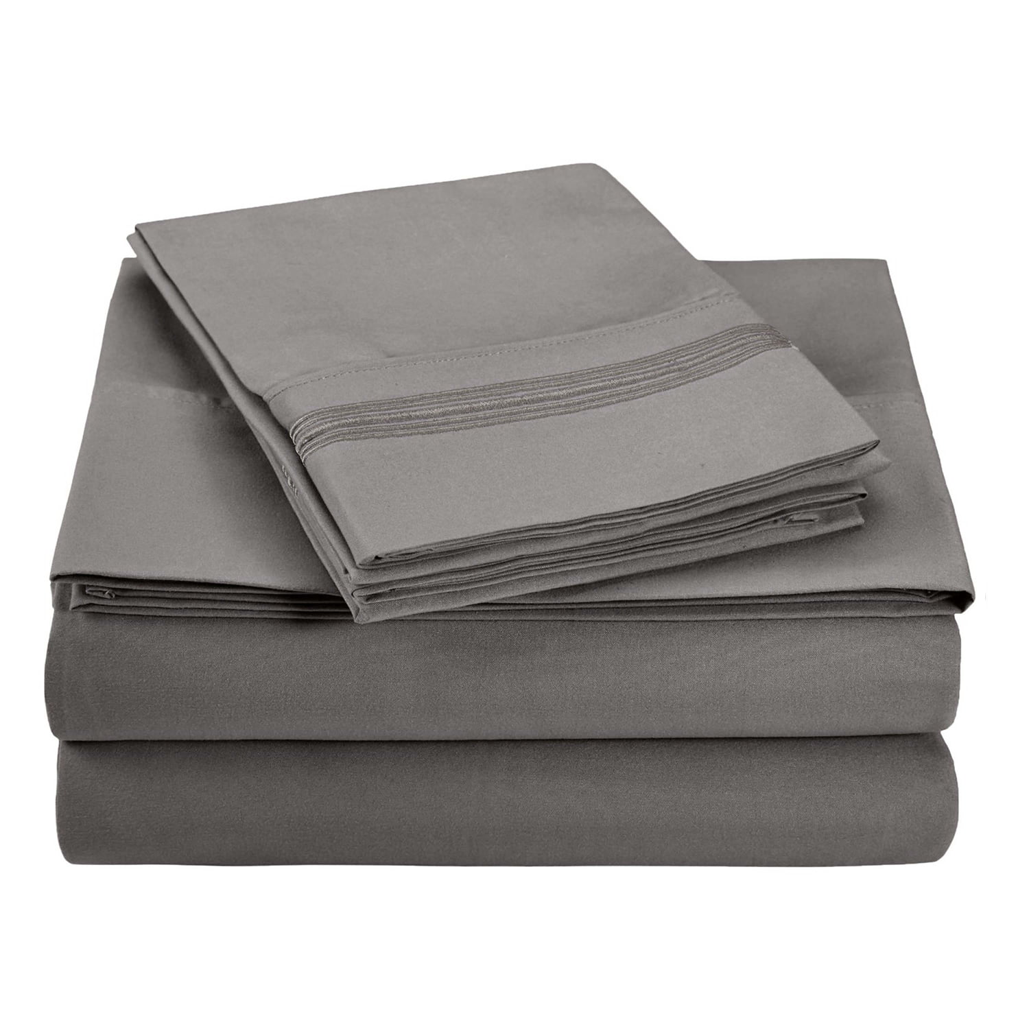 Superior 3-Count Charcoal Embroidered Microfiber Sheet Set, Twin ...