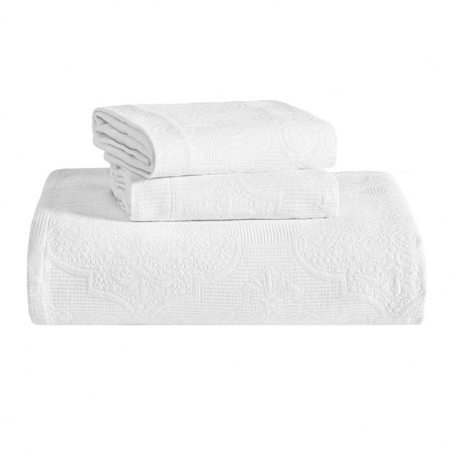 Superior 3-Piece Florin Cotton Matelasse White Bedspread Set, Queen ...