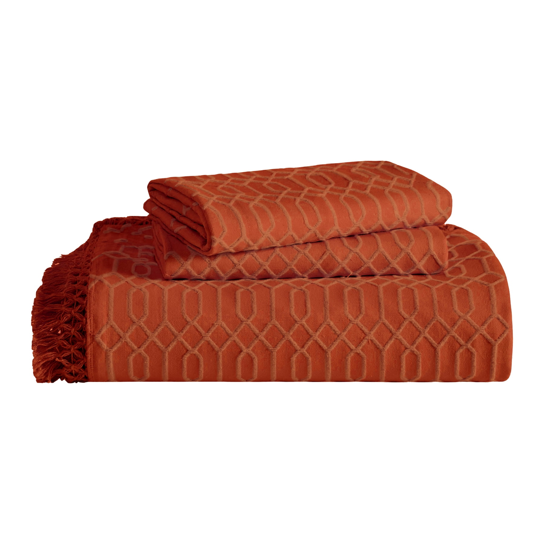 Superior 3 Piece Remi Cotton Blend Rust Bedspread Set, Full - Walmart.com