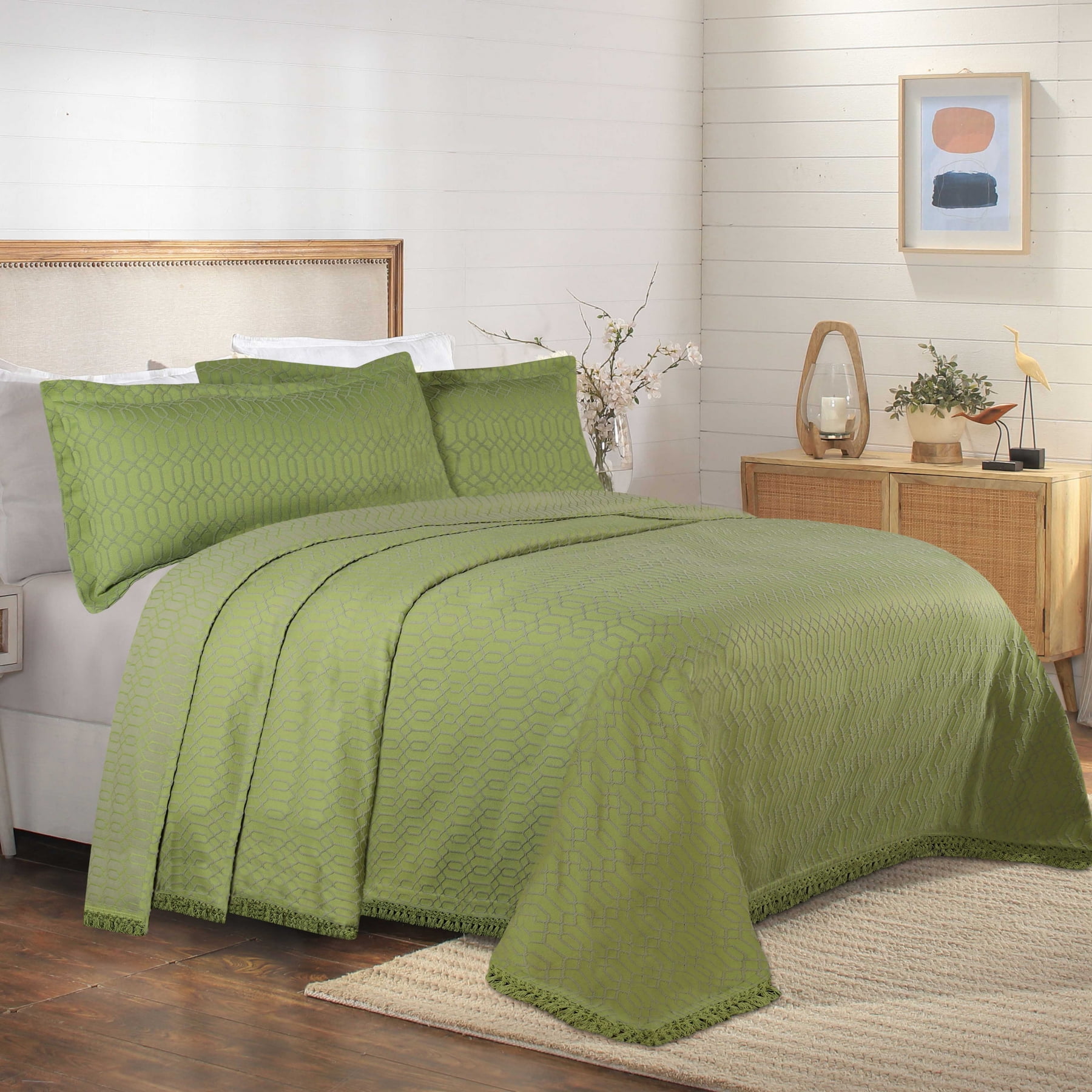 Superior 3 Piece Remi Cotton Blend Bedspread Set, Sage, Queen - Walmart.com