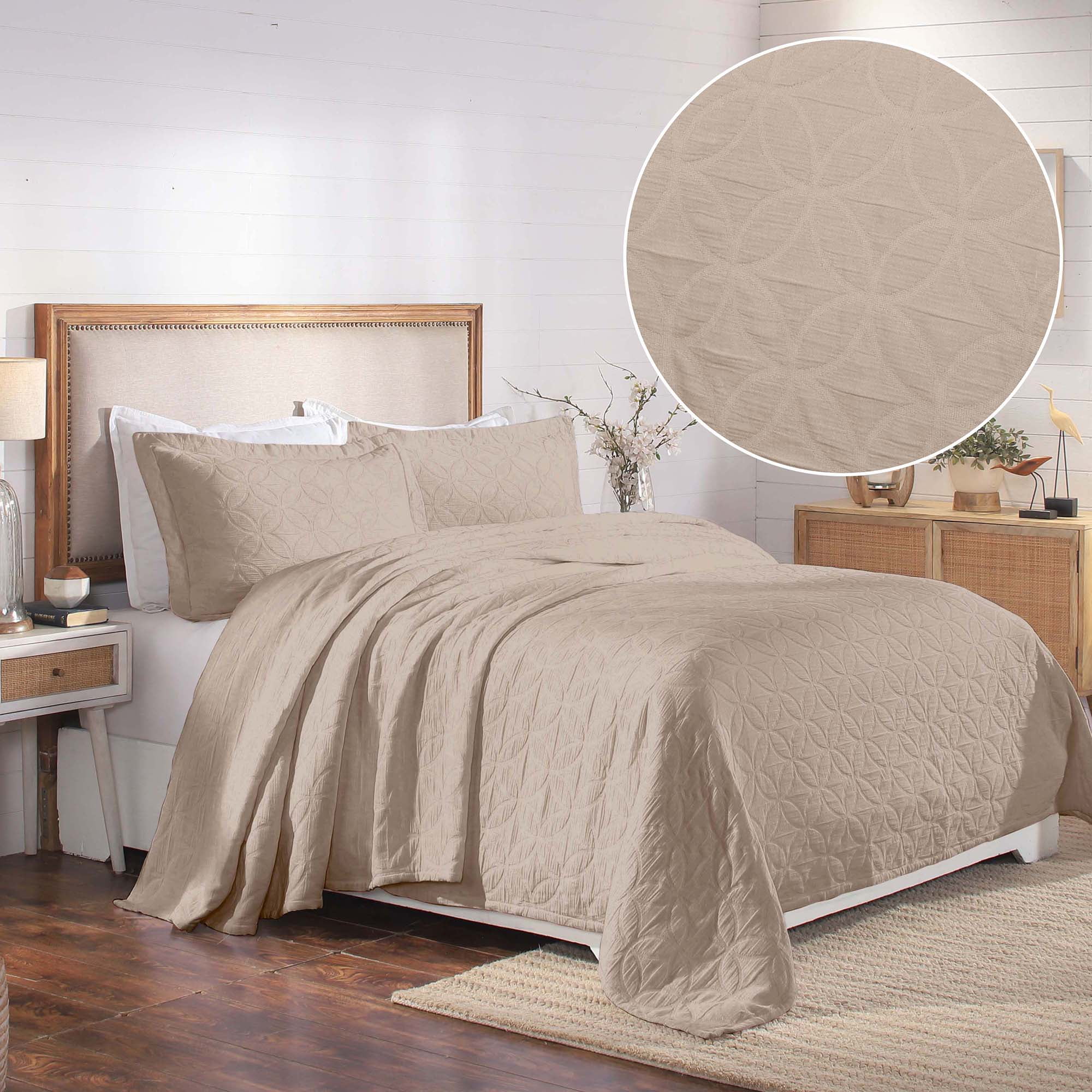 Superior 3-Piece Serenity Cotton Matelasse Linen Bedspread Set, Queen ...