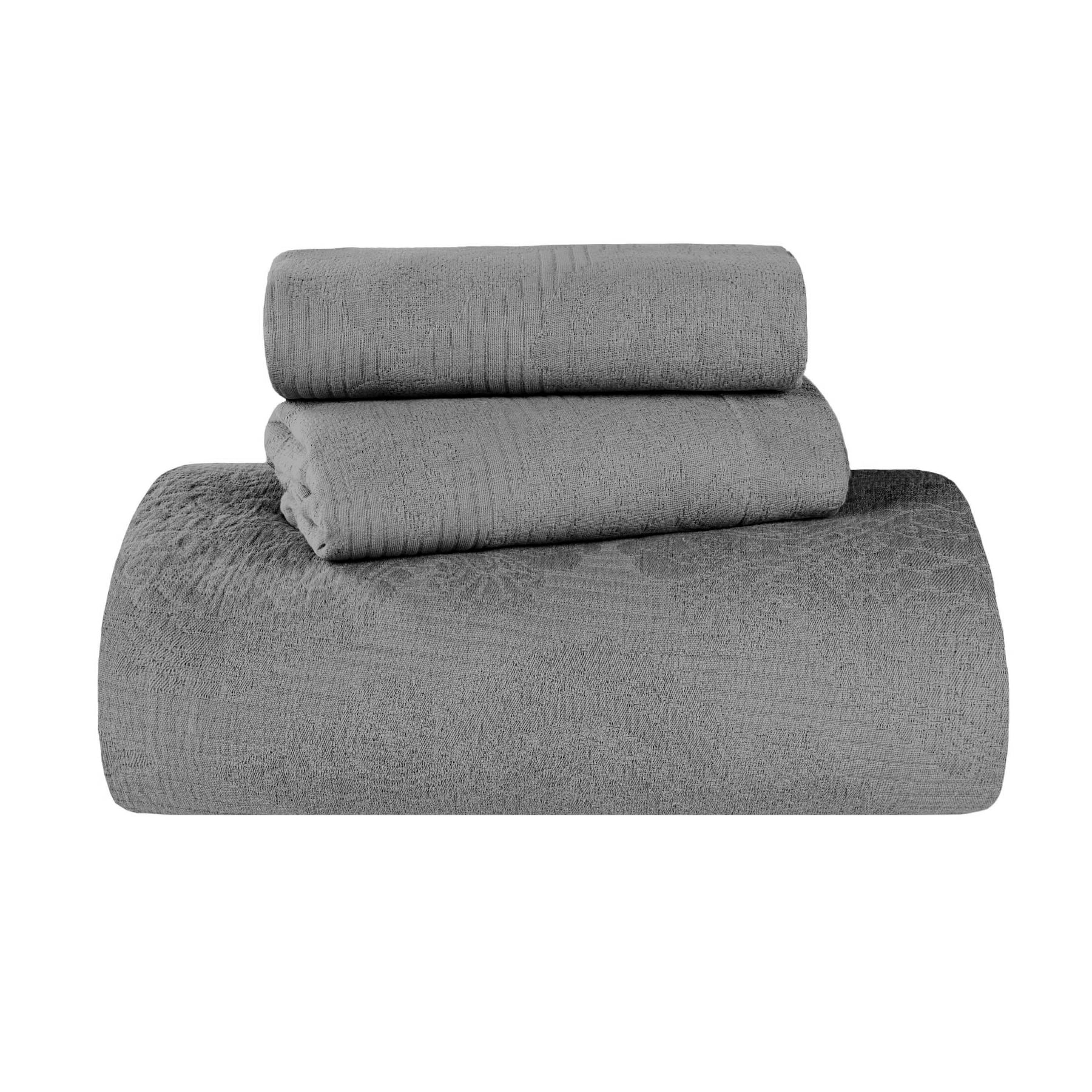 Superior 3-Piece Victory Cotton Matelasse Grey Bedspread Set, Full ...
