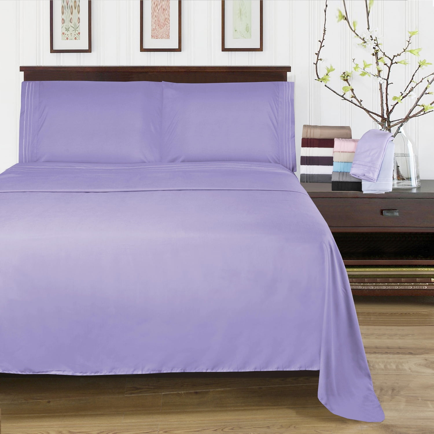 Superior 4-Piece 85 GSM Lilac Embroidered Microfiber Sheet Set, Twin XL ...