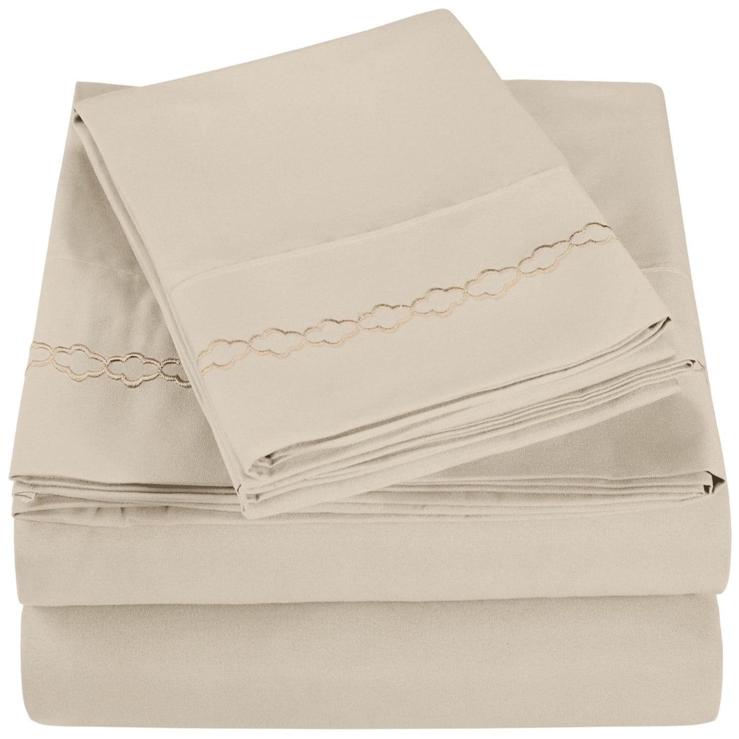 Superior 4-Piece 85 GSM Modern Ivory Cloud Embroidered Microfiber Sheet ...