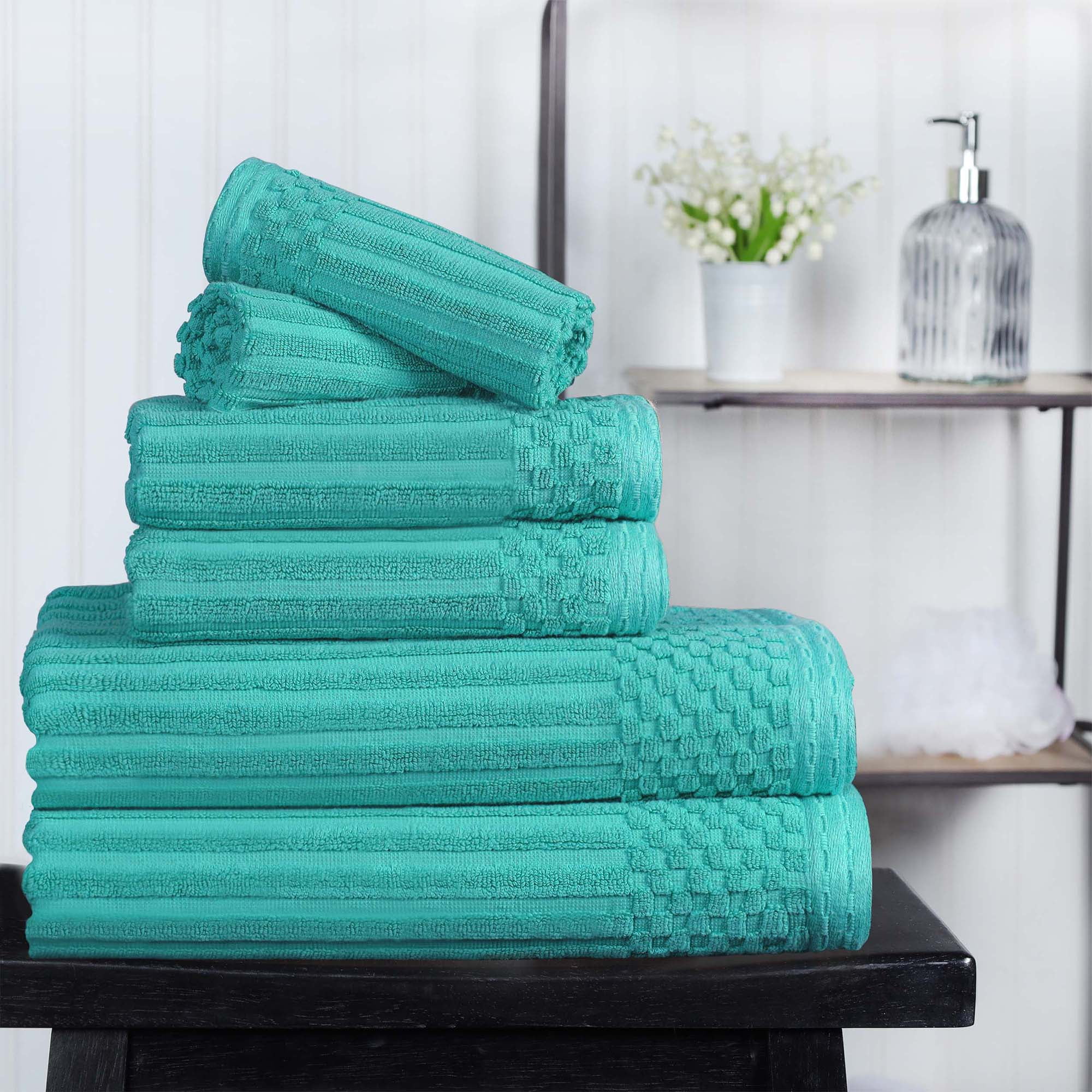 Superior Soho Ribbed Cotton 6-Piece Assorted Towel Set, Turquoise ...