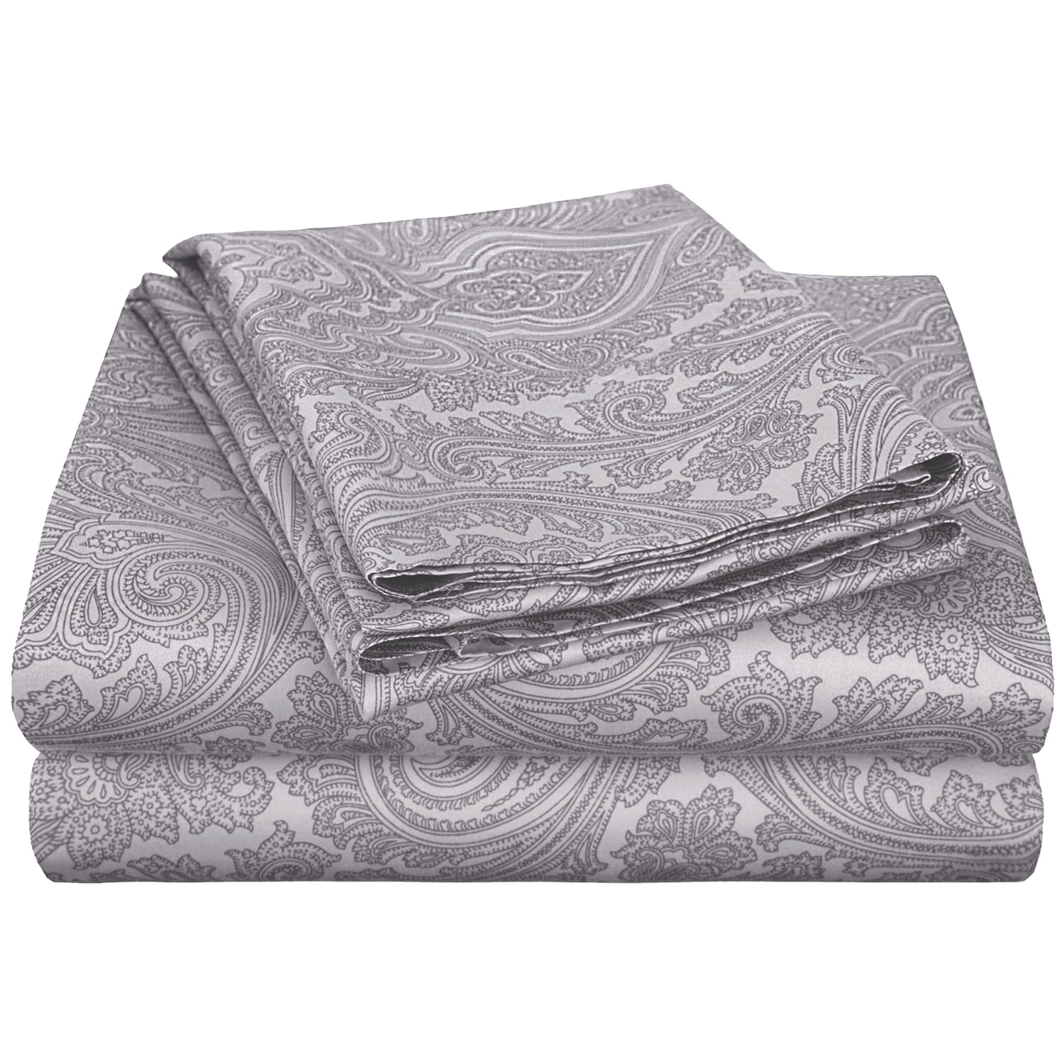 Superior King Size 600 Thread Count 4-Piece Dark Grey Paisley Cotton ...