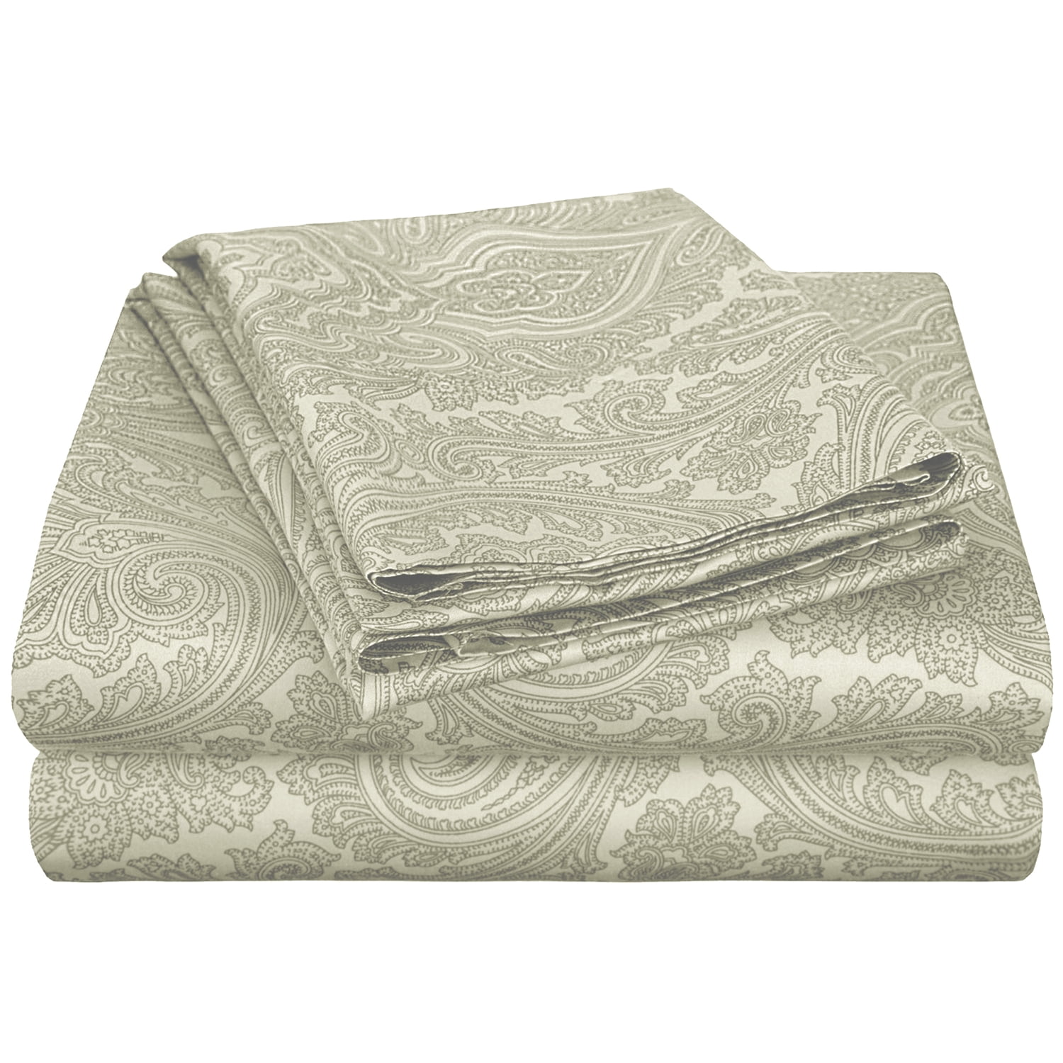Superior 600 Thread Count Sateen Paisley Blend Sheet Set, Sage, Twin XL ...