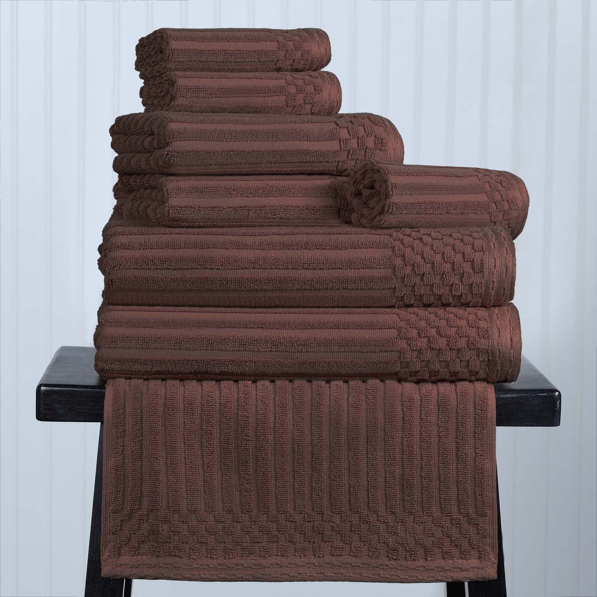 Superior Soho Cotton Ribbed Checkered 8 Piece Towel Set, Java - Walmart.com