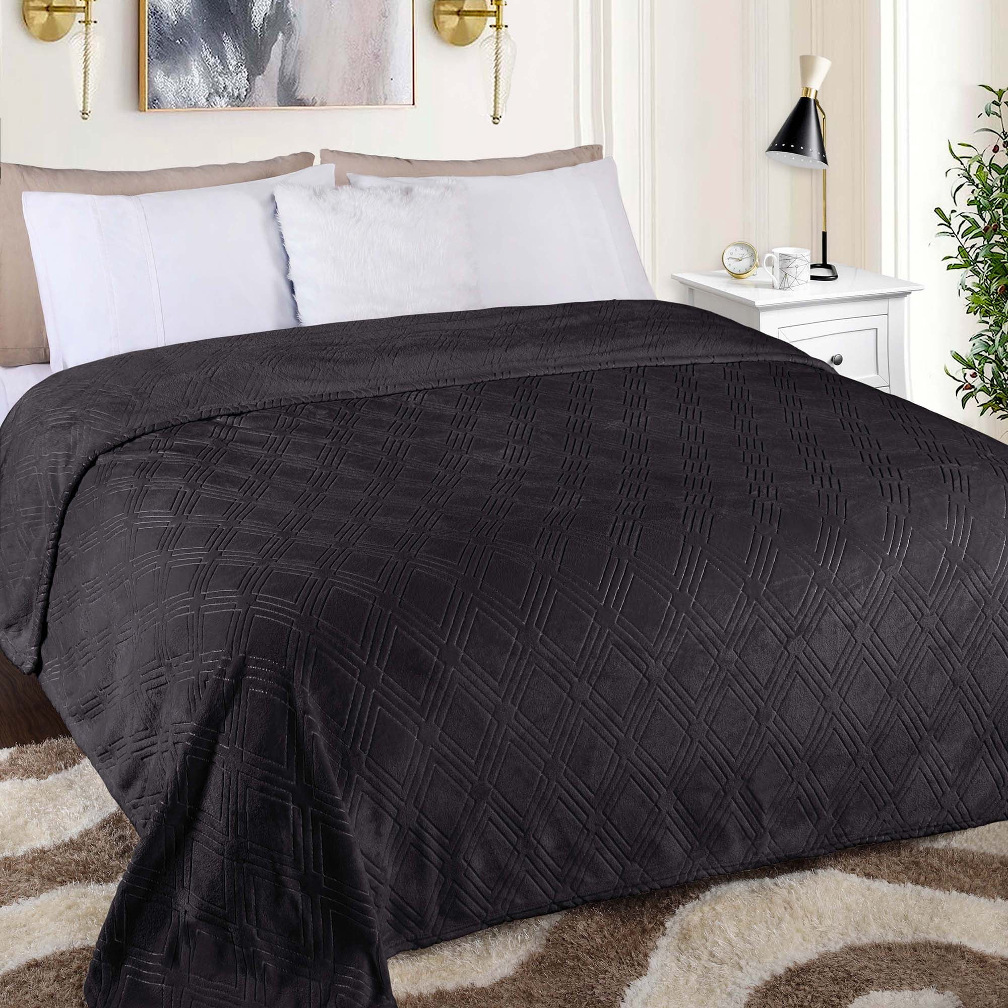 Superior Alaska Fleece Diamond Fluffy Blanket, Full/Queen, Black ...
