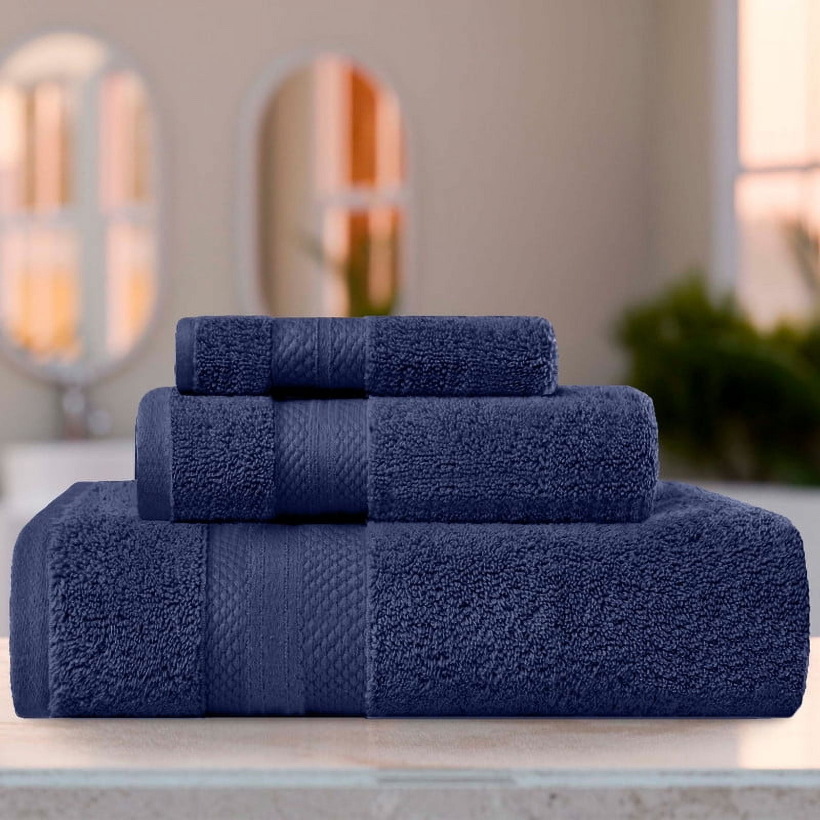 Superior Aria Turkish Cotton Solid Heavyweight 3-Piece Crown Blue Towel ...