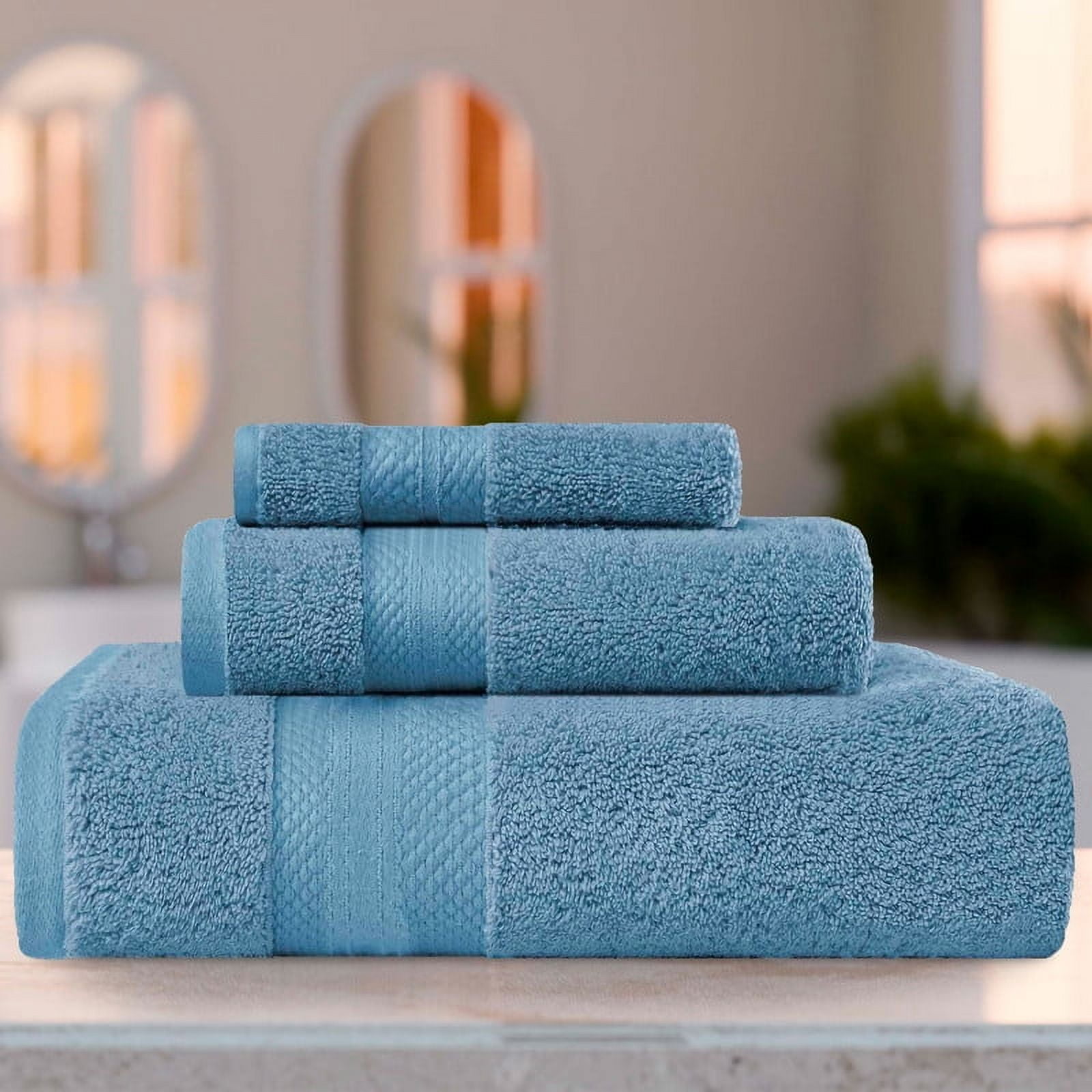 Superior Aria Turkish Cotton Solid Heavyweight 3-Piece Denim Blue Towel ...