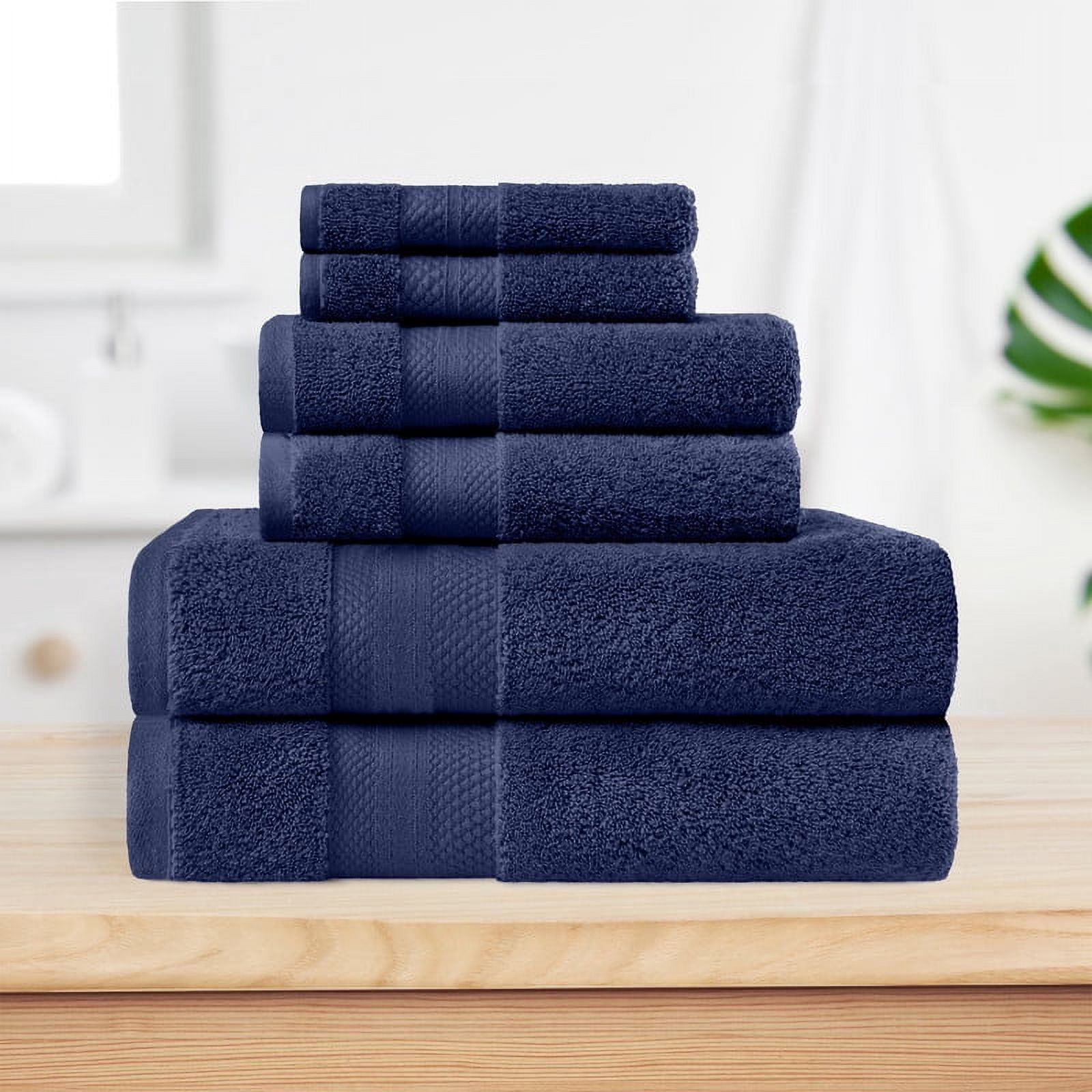 Superior Aria Turkish Cotton Solid Heavyweight 6-Piece Crown Blue Towel ...