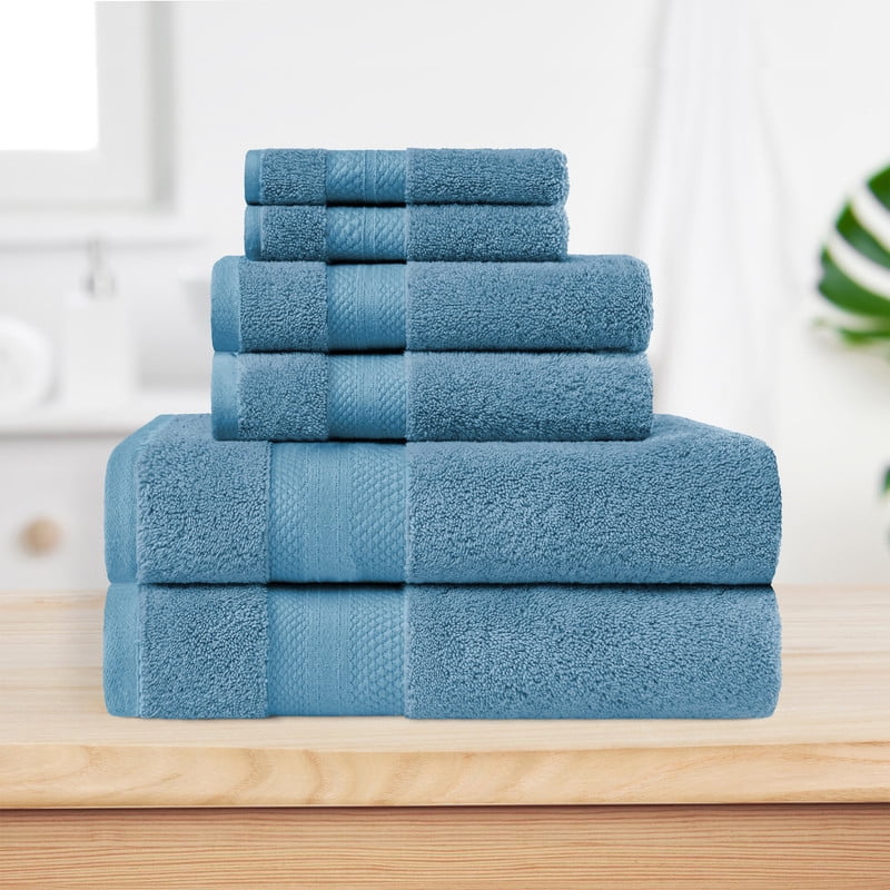 Superior Turkish Cotton Heavyweight 6-Piece Denim Blue Towel Set, Soft ...