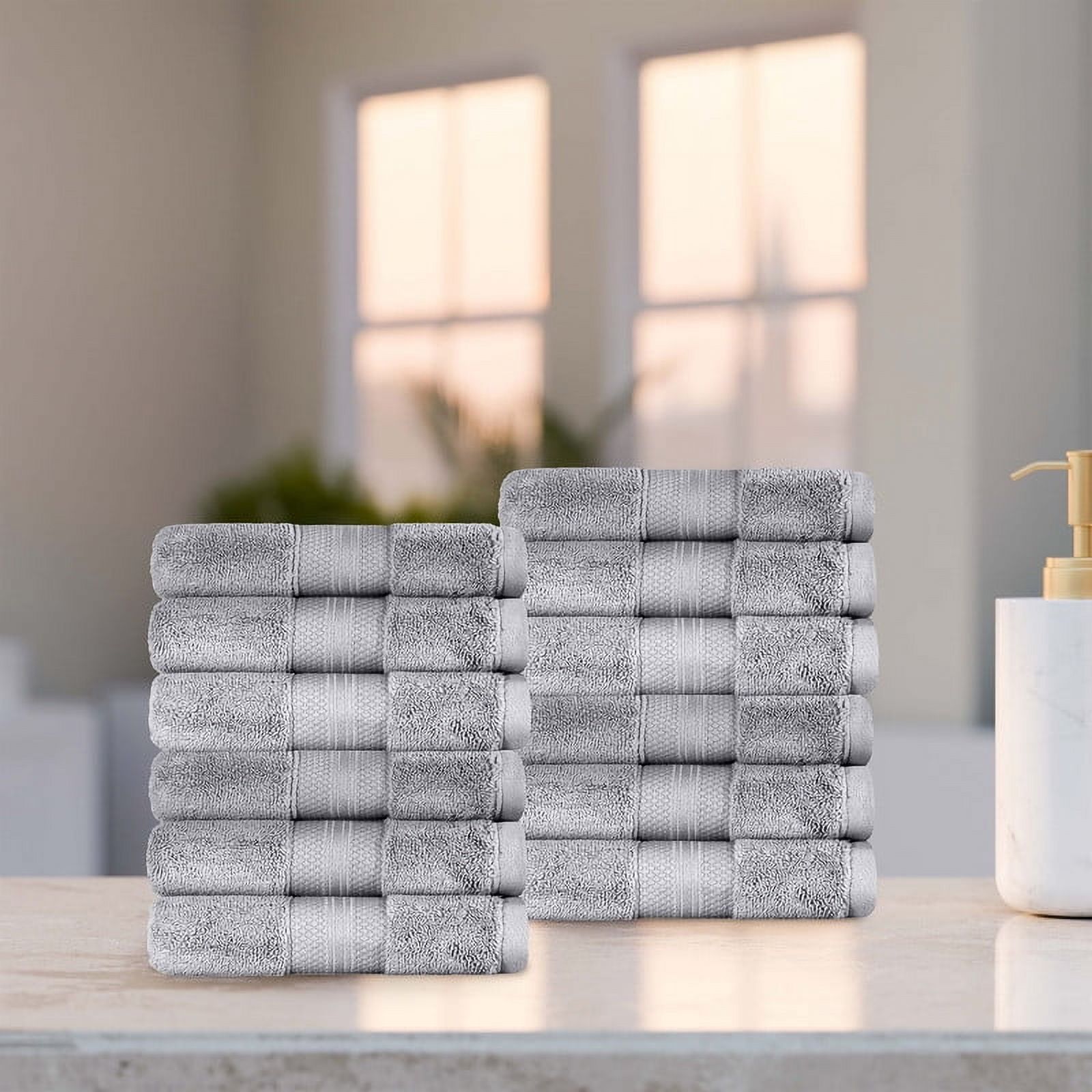 Superior Aria Turkish Cotton Solid Heavyweight Grey Face Towel Set of ...