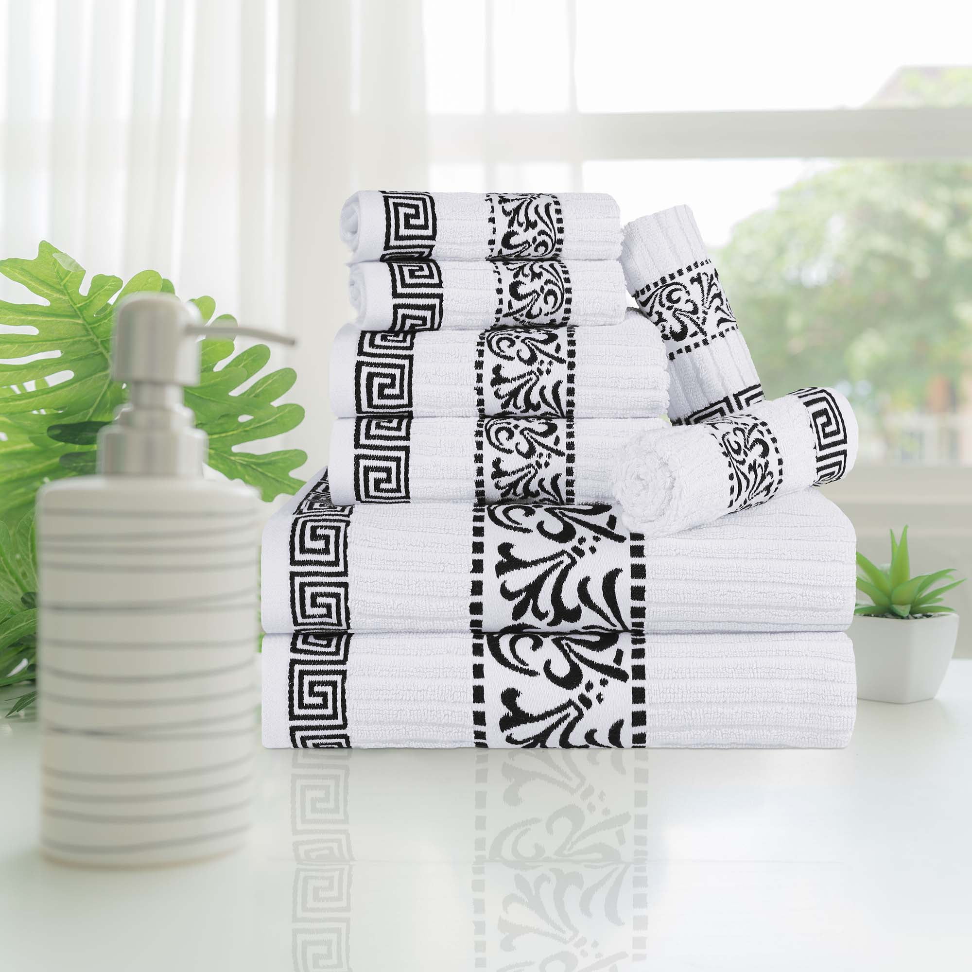 Superior Athens 8-Piece Cotton Greek Scroll Towel Set, Black - Walmart.com