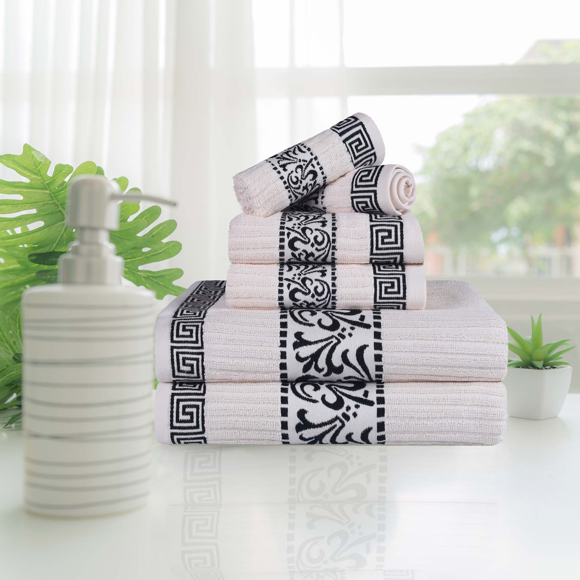Superior Athens 100% Cotton 6-Piece Quick Dry Bath Towel Set, Ivory ...