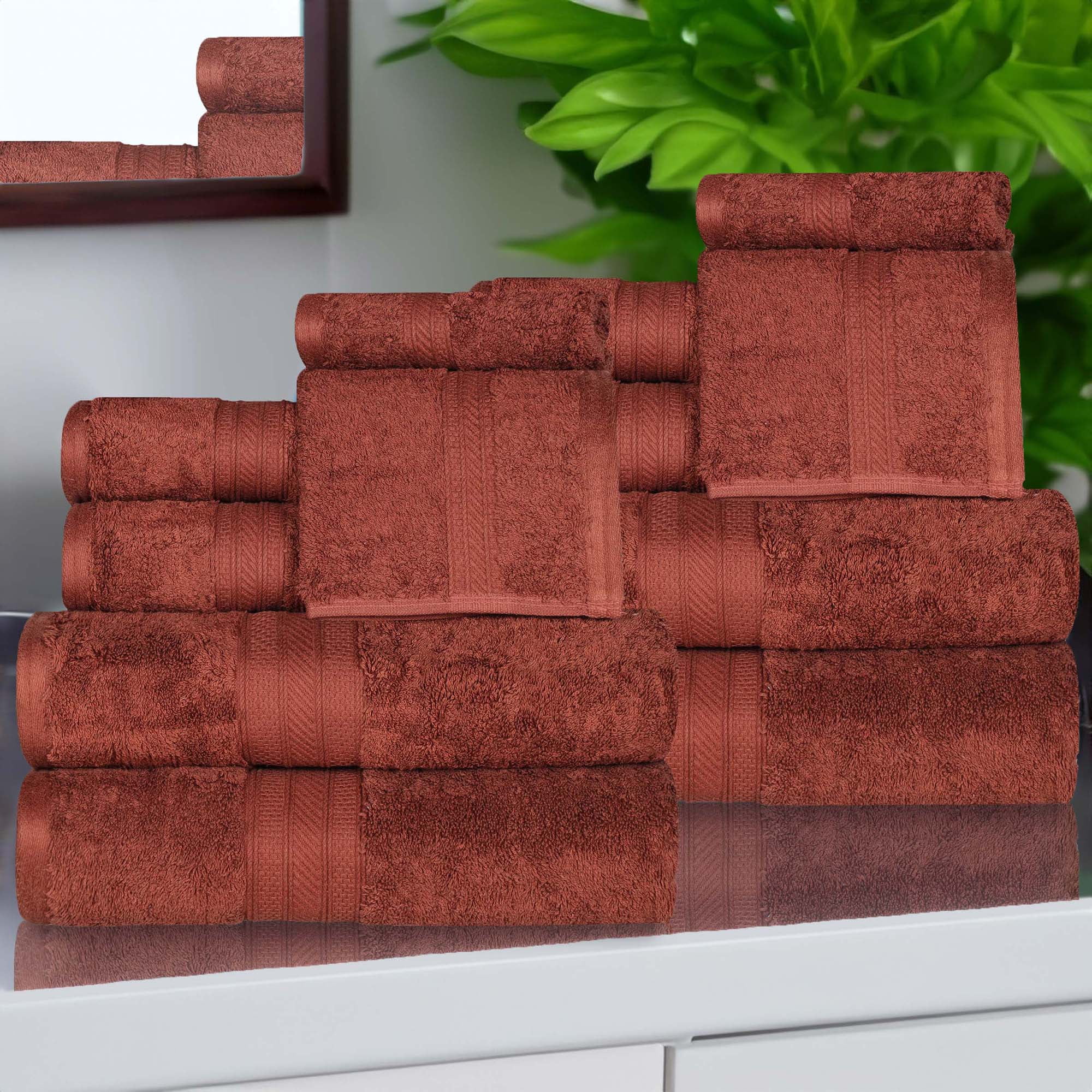 Superior Atlas Cotton Heavyweight 12 Piece Towel Set, Chocolate - Walmart.com