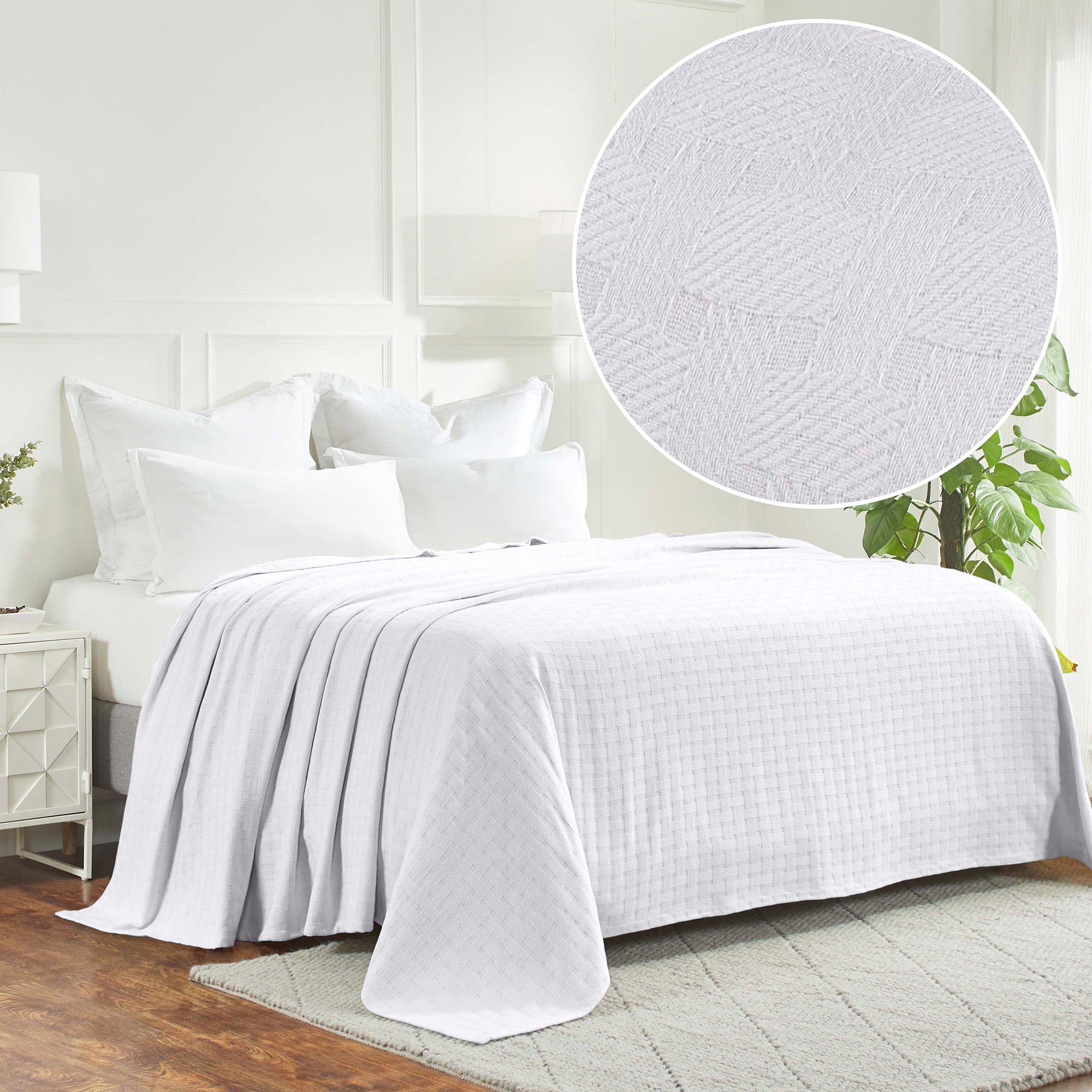 Superior Basketweave All-Season Cotton Blanket, Full/Queen, White ...