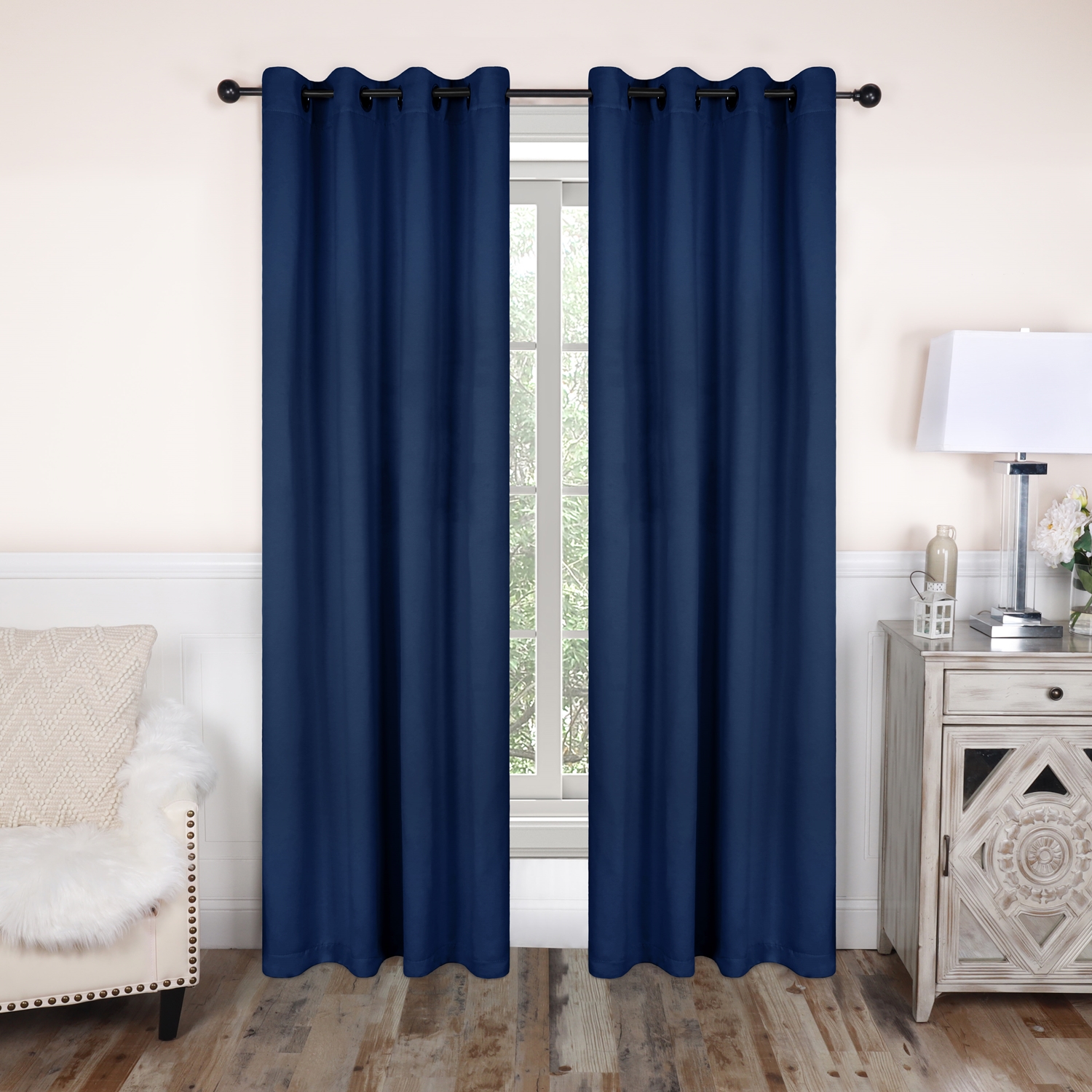 RS5 2-Piece Navy Blue Microfiber Blackout Window Curtain, Two (2) Rod ...