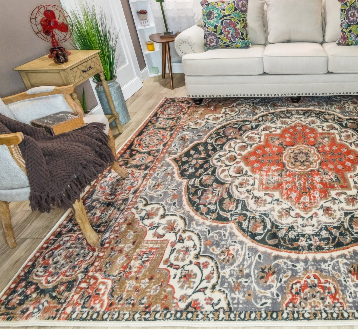 Superior Bodhi Floral Medallion Rug 8' x 10' Ginger Durable Soft ...