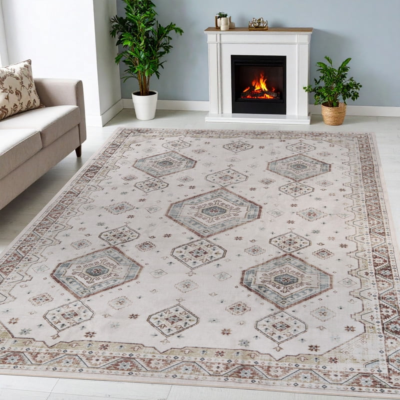 Superior Burj Ivory Medallion Washable Indoor Area Rug, 10' x 14 ...