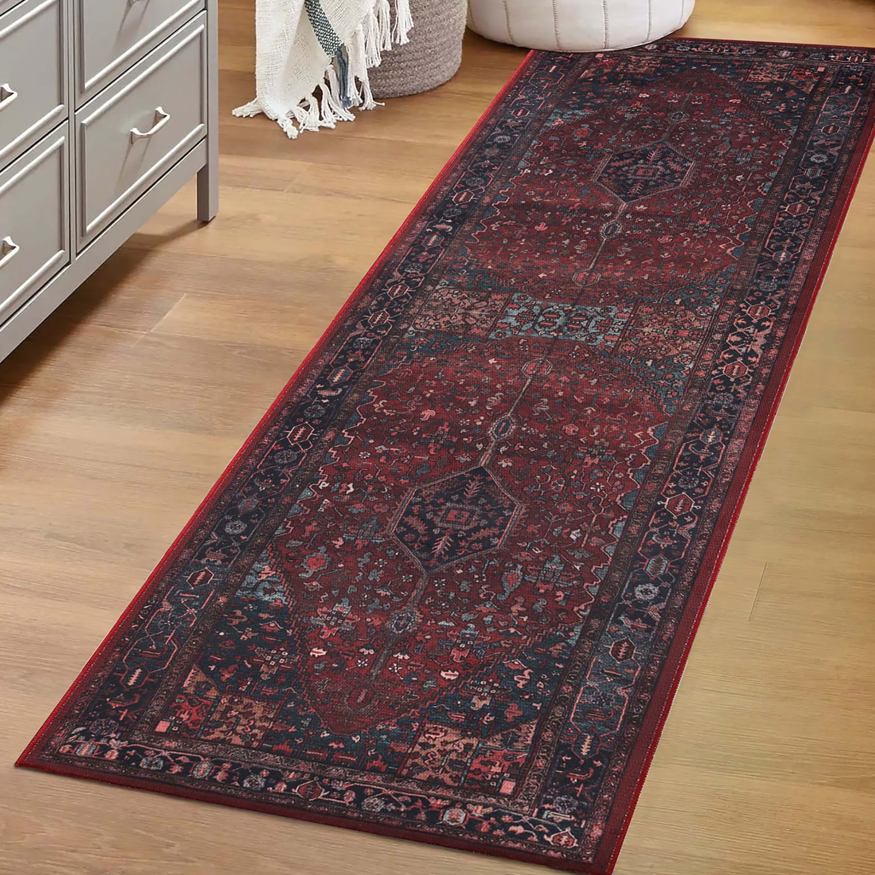 Superior Cardinal Vintage Washable Indoor Area Rug, 2'7" x 12', Red ...