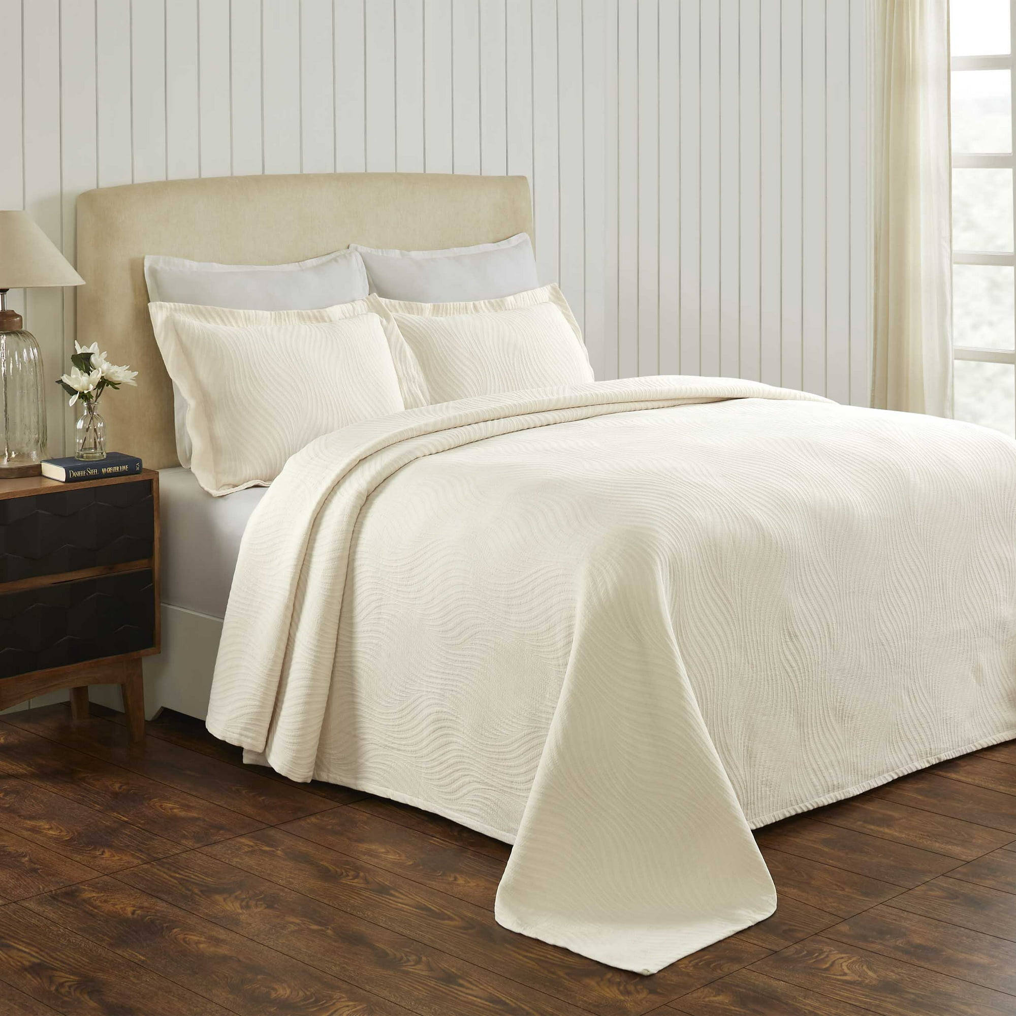 Superior Cascade 100% Cotton Matelasse Bedspread Set Of 2, Twin, Ivory ...