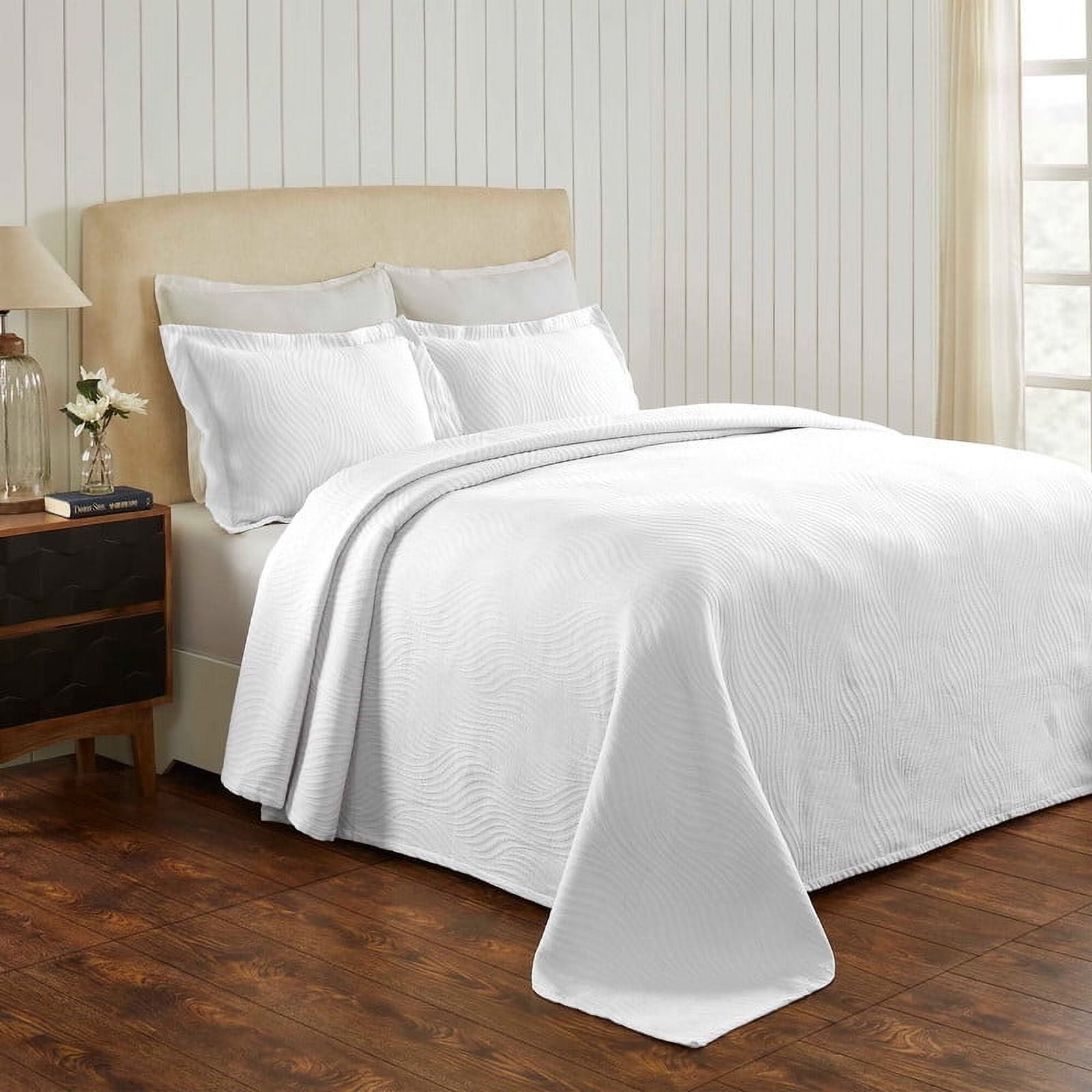 Superior Cascade Cotton Decorative Bedspread and Sham Set, Full, White ...