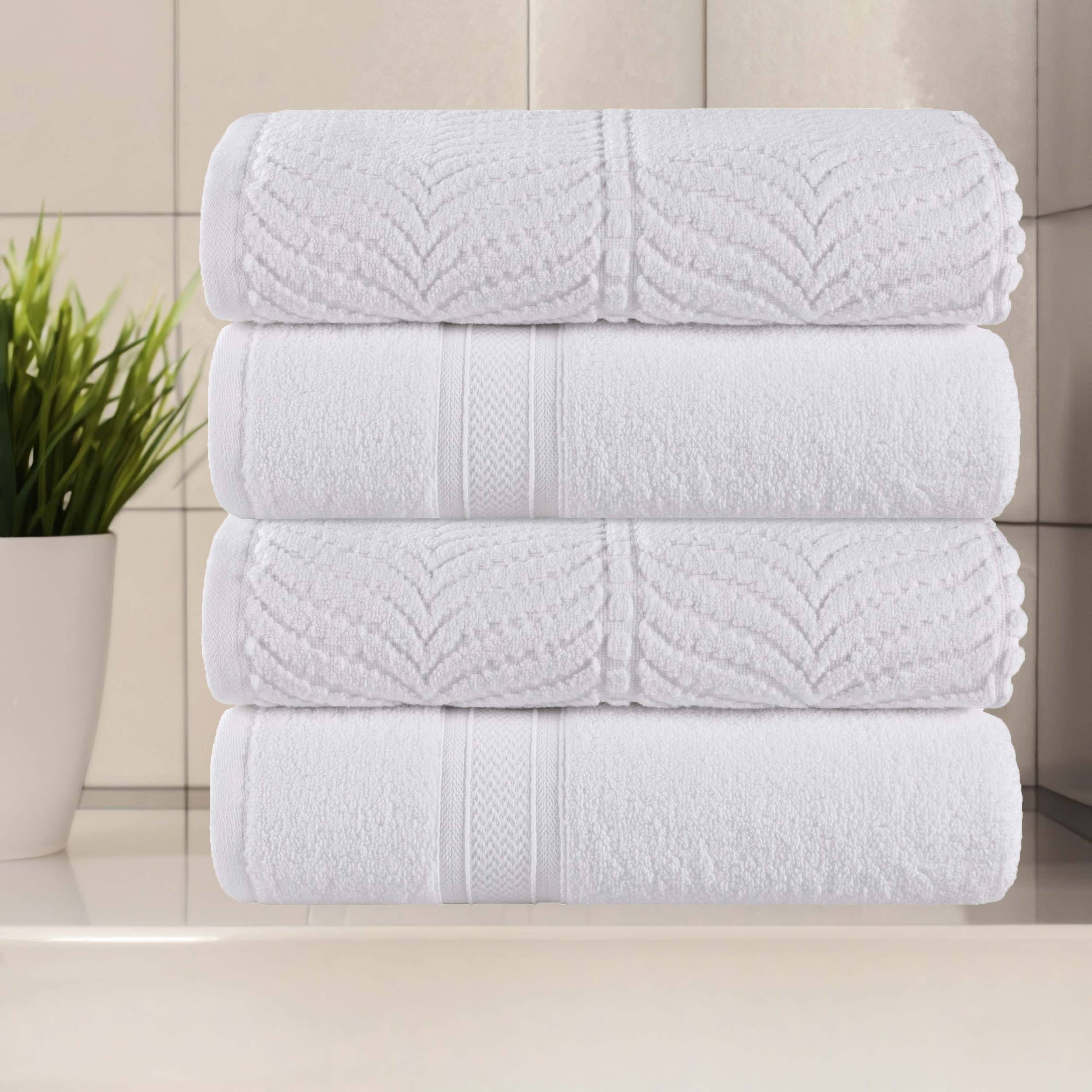 Chevron Zero Twist Cotton Bath Towel Set - Plush & Absorbent - White ...