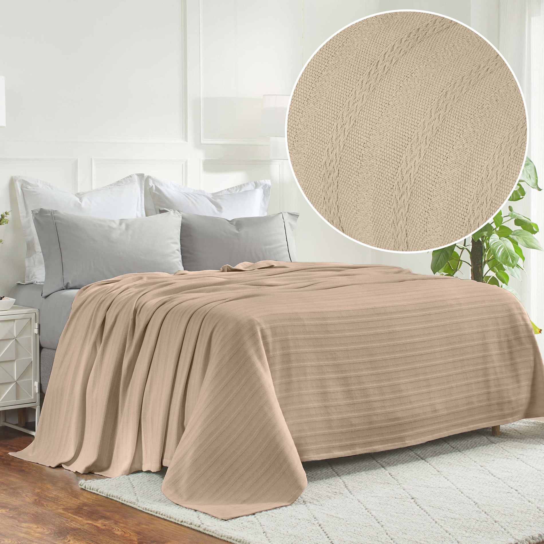 Superior Clara Cotton Striped Woven Blanket, California King, Khaki ...