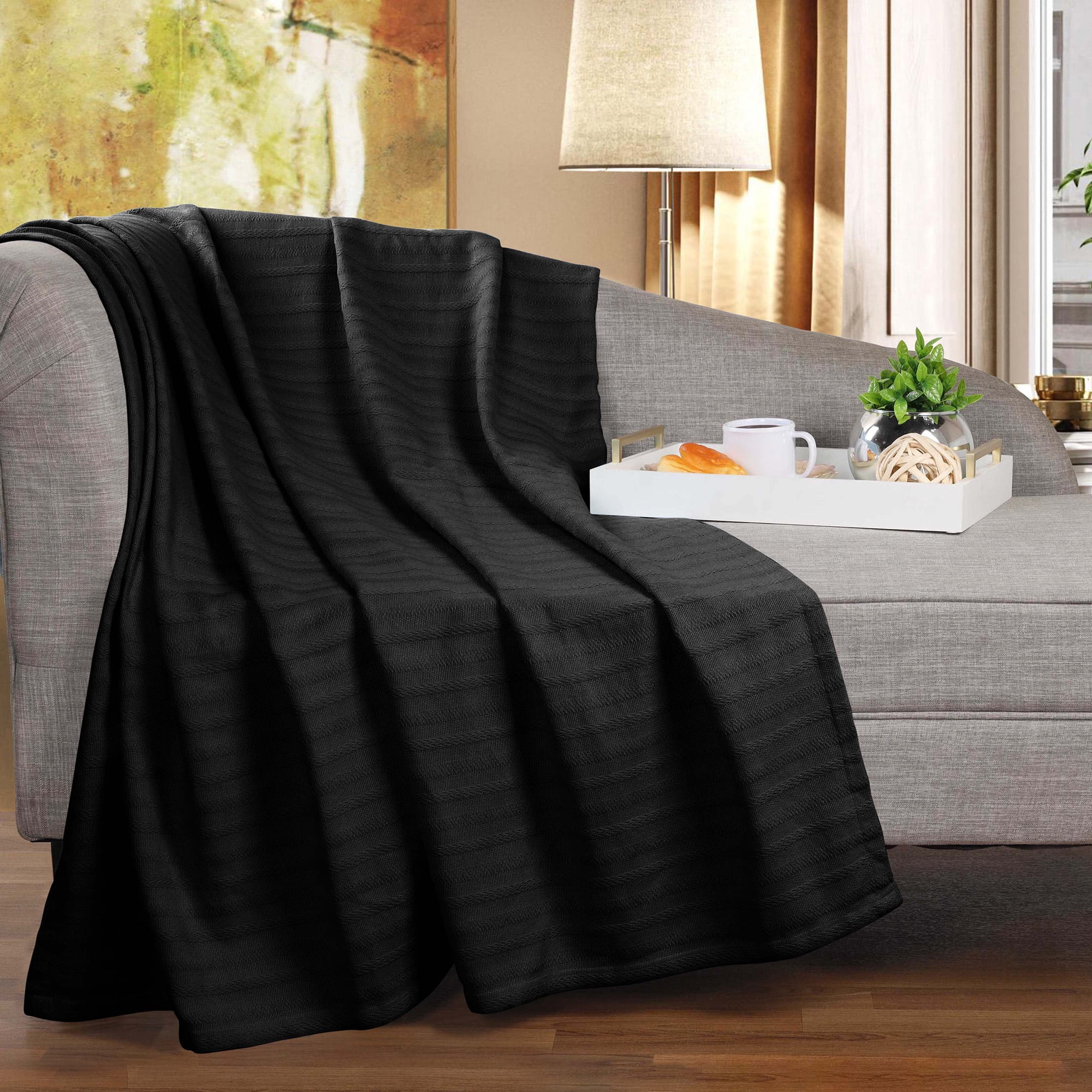 Superior Clara Cotton Striped Woven Blanket, Throw, Black - Walmart.com