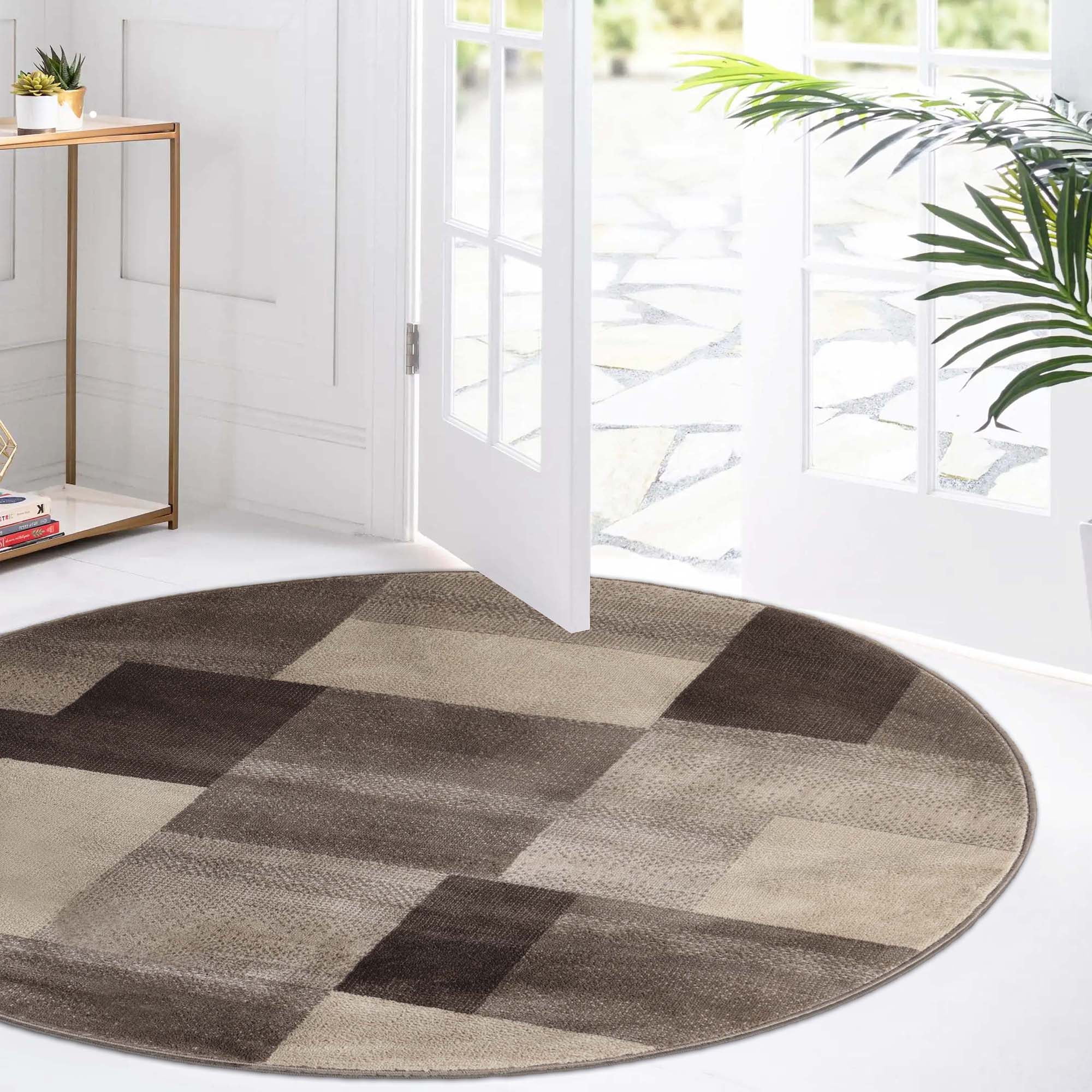 Superior Color Block Area Rug 5' Round, Plush Indoor Rugs For Living ...
