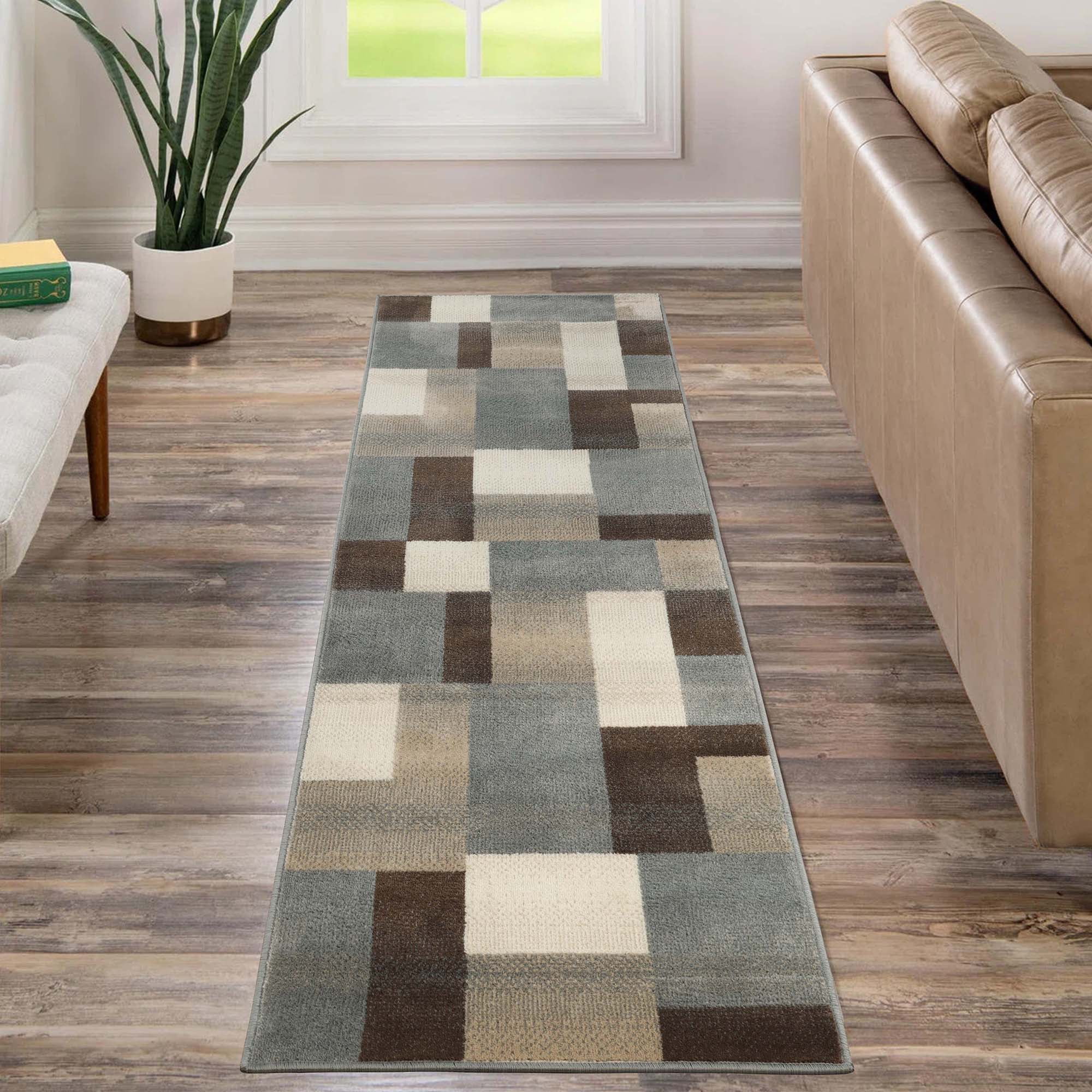 Superior Color Block Runner Rug 2' x 11', Plush Indoor Rugs For Living ...