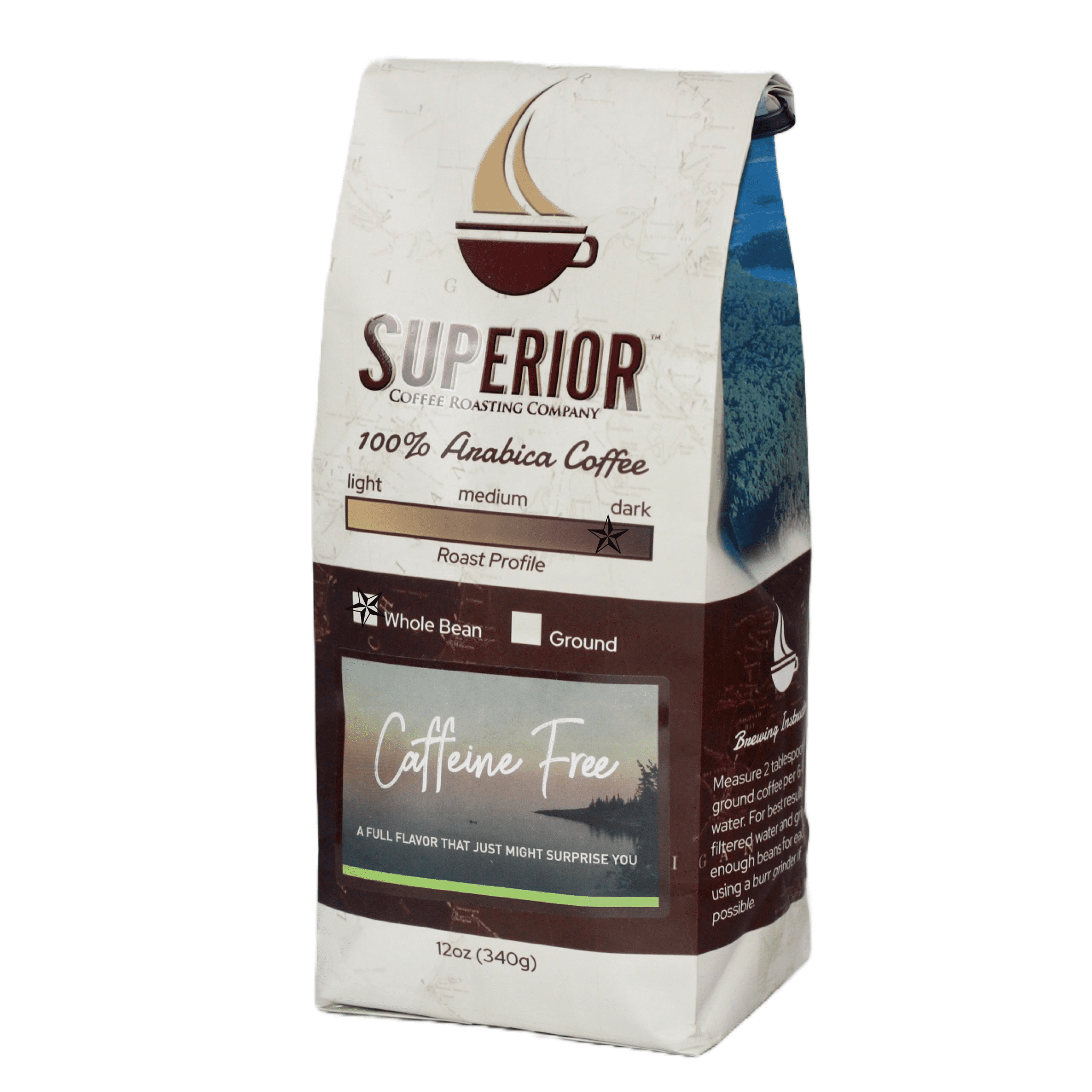 Superior Coffee Caffeine Free (Decaf) Whole Bean Coffee | 12oz Bag ...