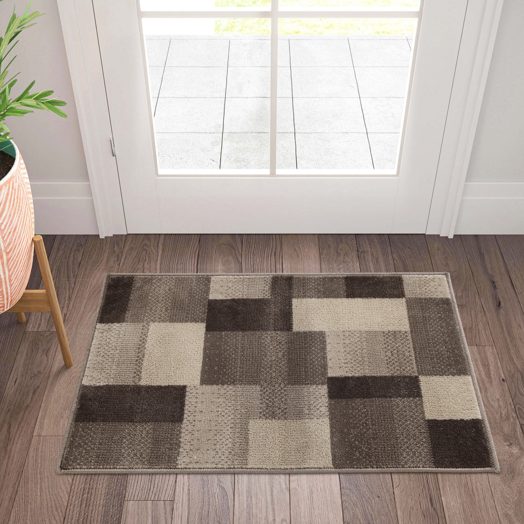 Superior Color Block Area Rug 2' x 3' Beige, Modern Durable ...