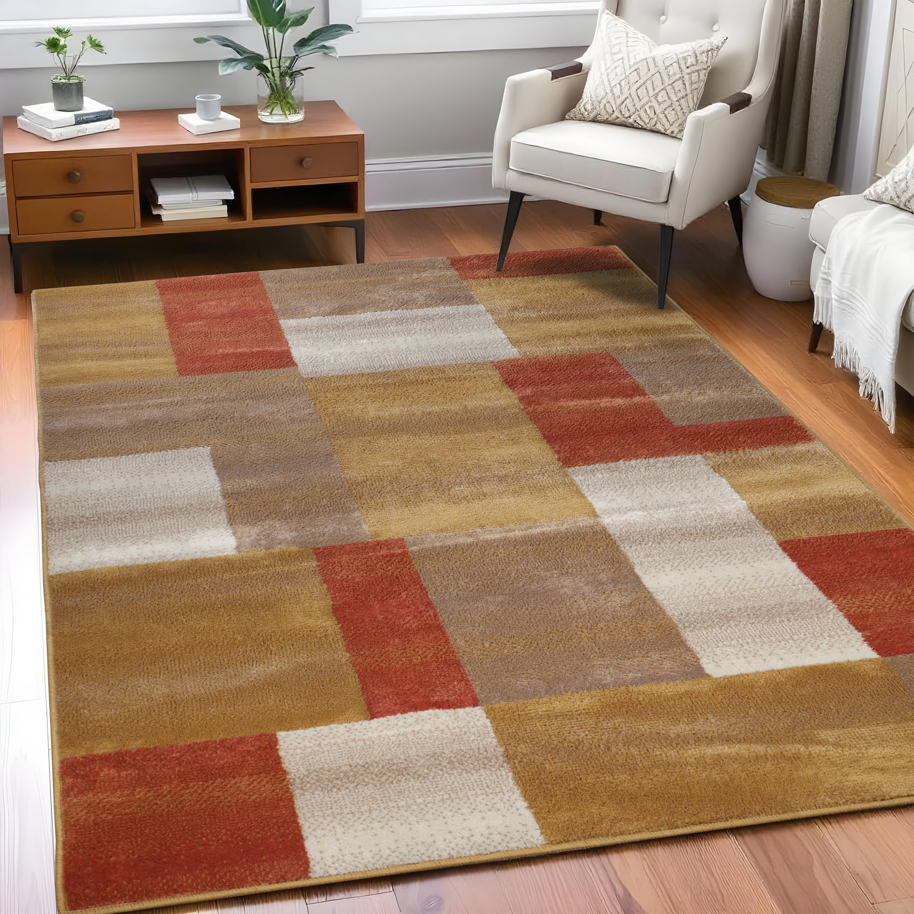 Superior Color Block Area Rug 4' x 6', Ginger - Walmart.com