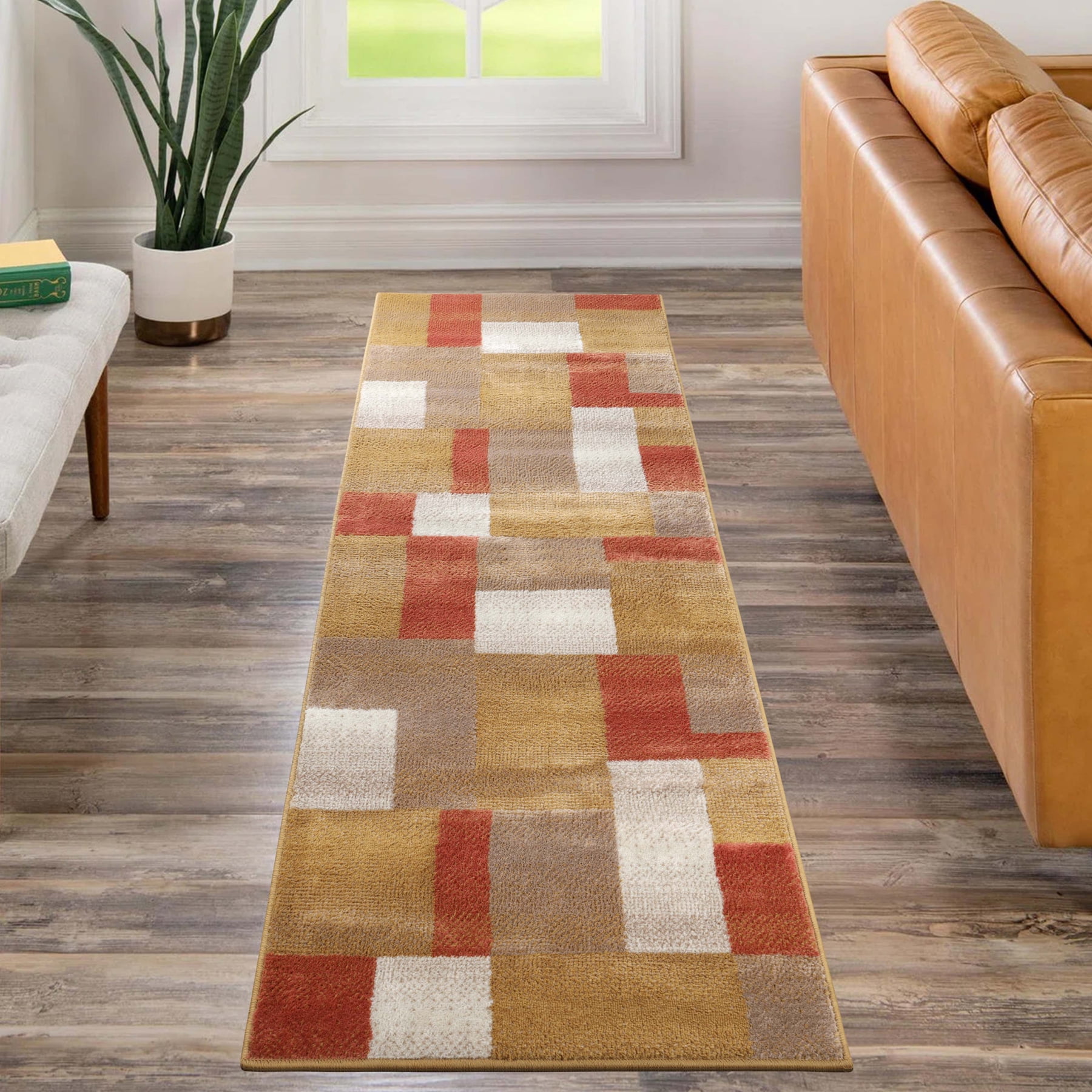 Superior Color Block Runner Rug 2' 7" x 8', Ginger - Walmart.com