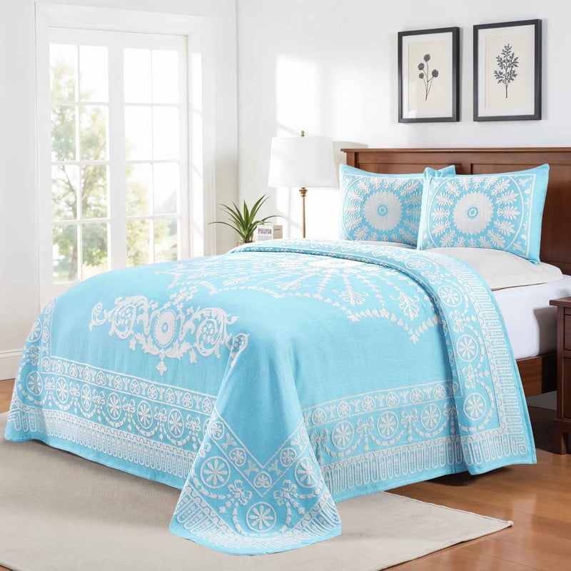 Free Shipping! Superior Queen Aqua Cotton Blend Jacquard Vintage ...