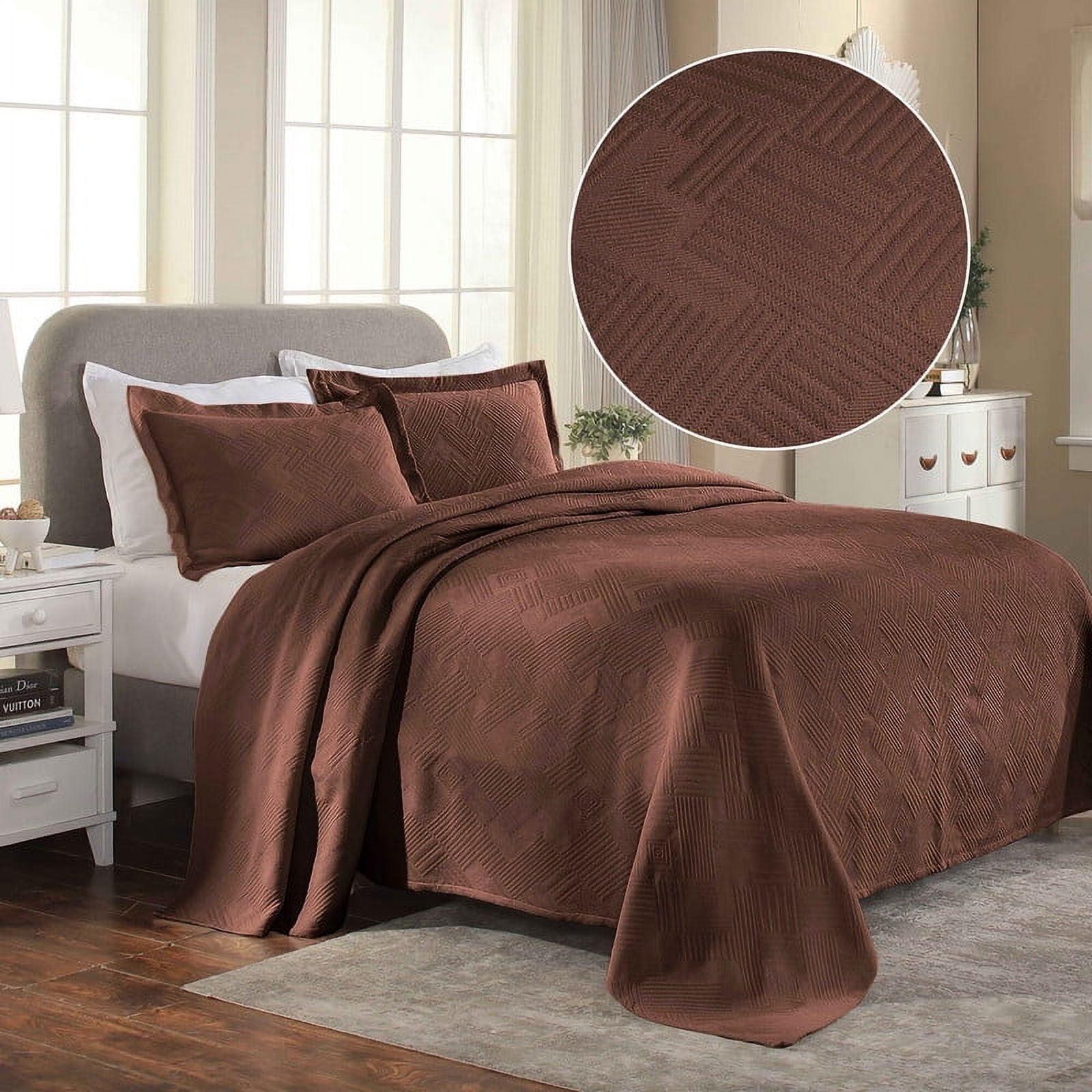 Superior Geometric Fret Cotton Decorative Bedspread and Sham Set, Full ...