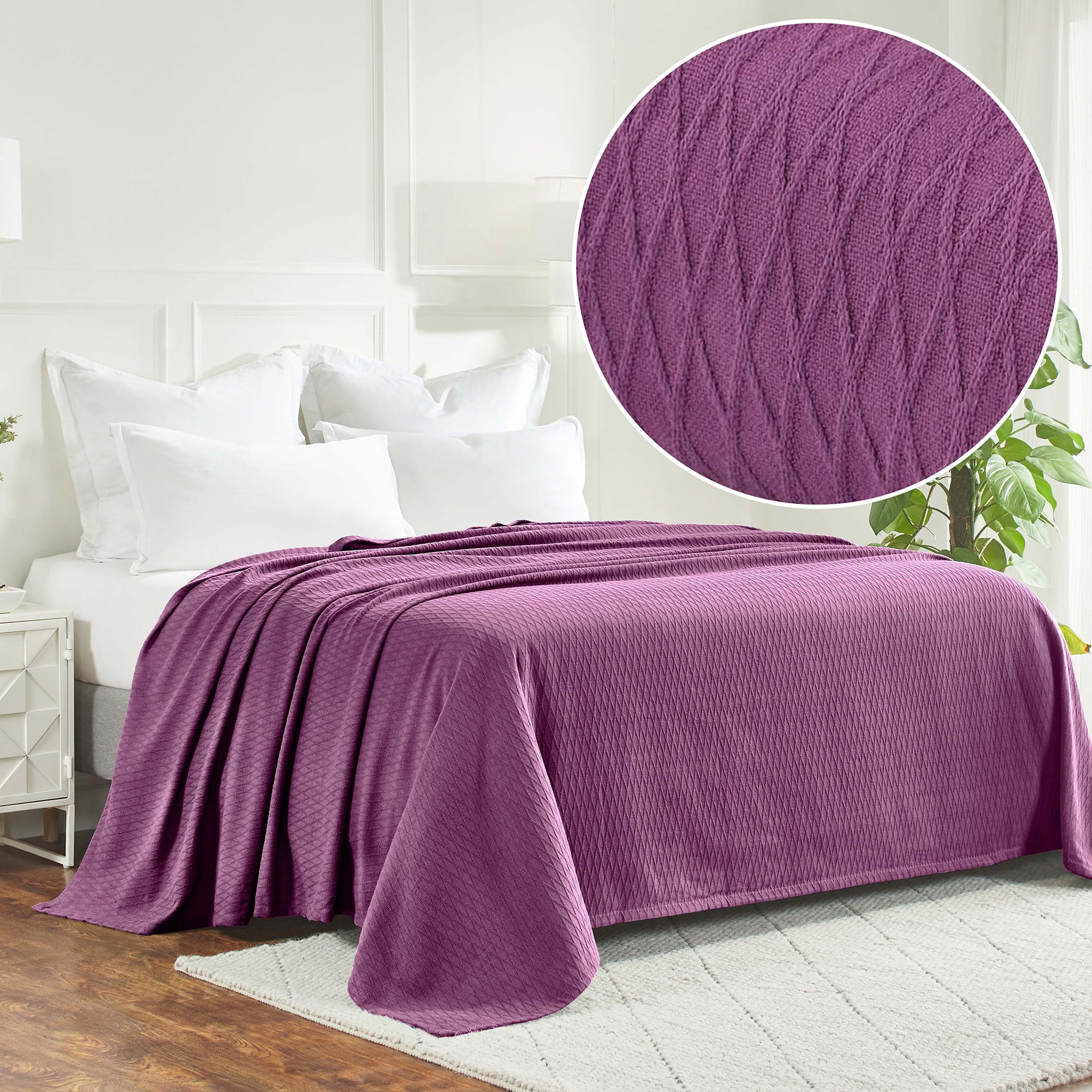 Superior Diamond Weave All-Season Cotton Blanket, Twin, Purple ...