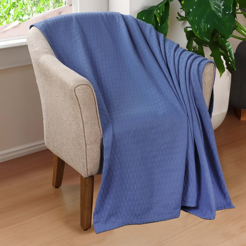 Superior Diamond Weave All-Season Cotton Blanket, Merritt Blue, Throw ...